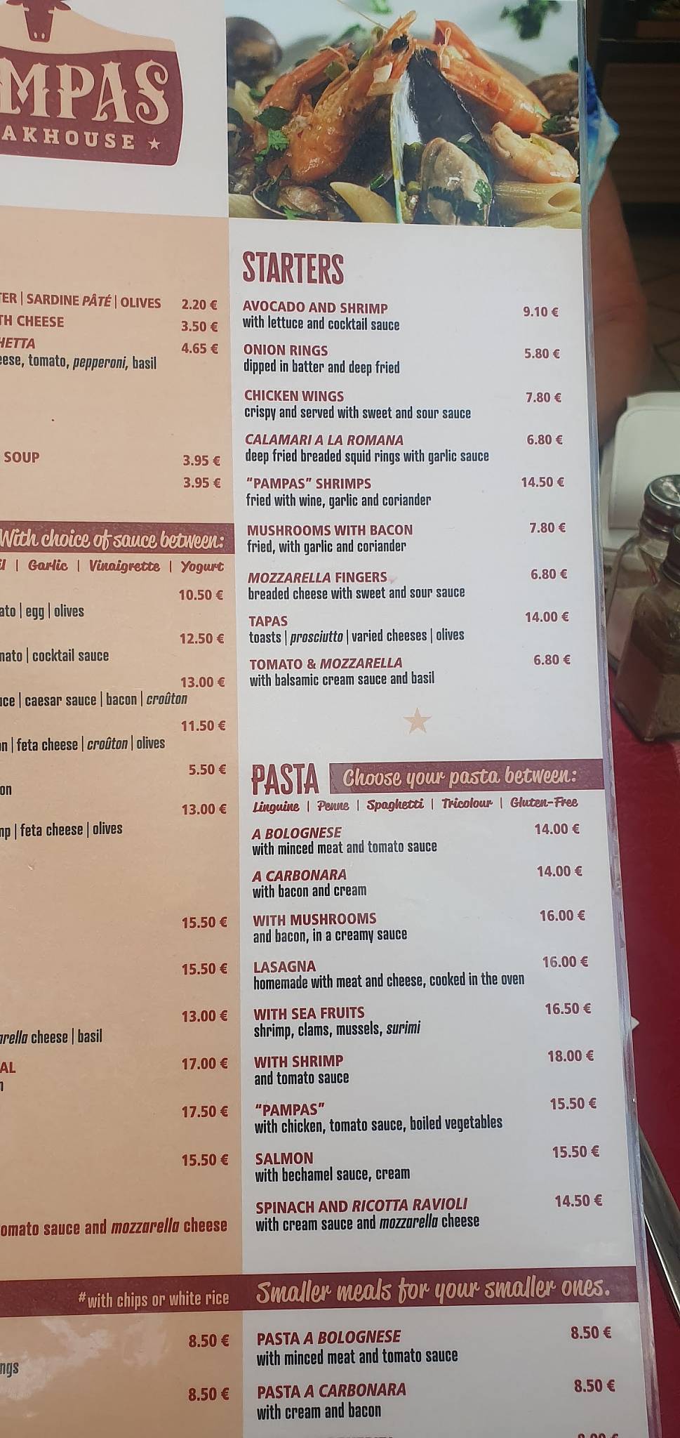 Menu at Pampas Steakhouse, Albufeira