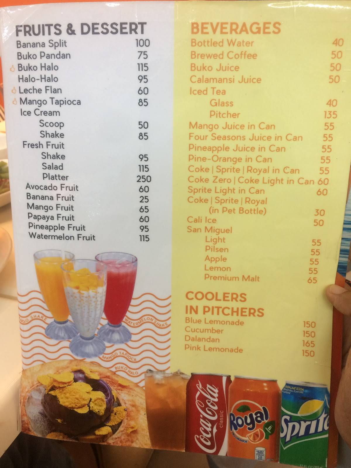 Menu at Panagatan Restaurant, Cagayan de Oro, FJ4F+M5R