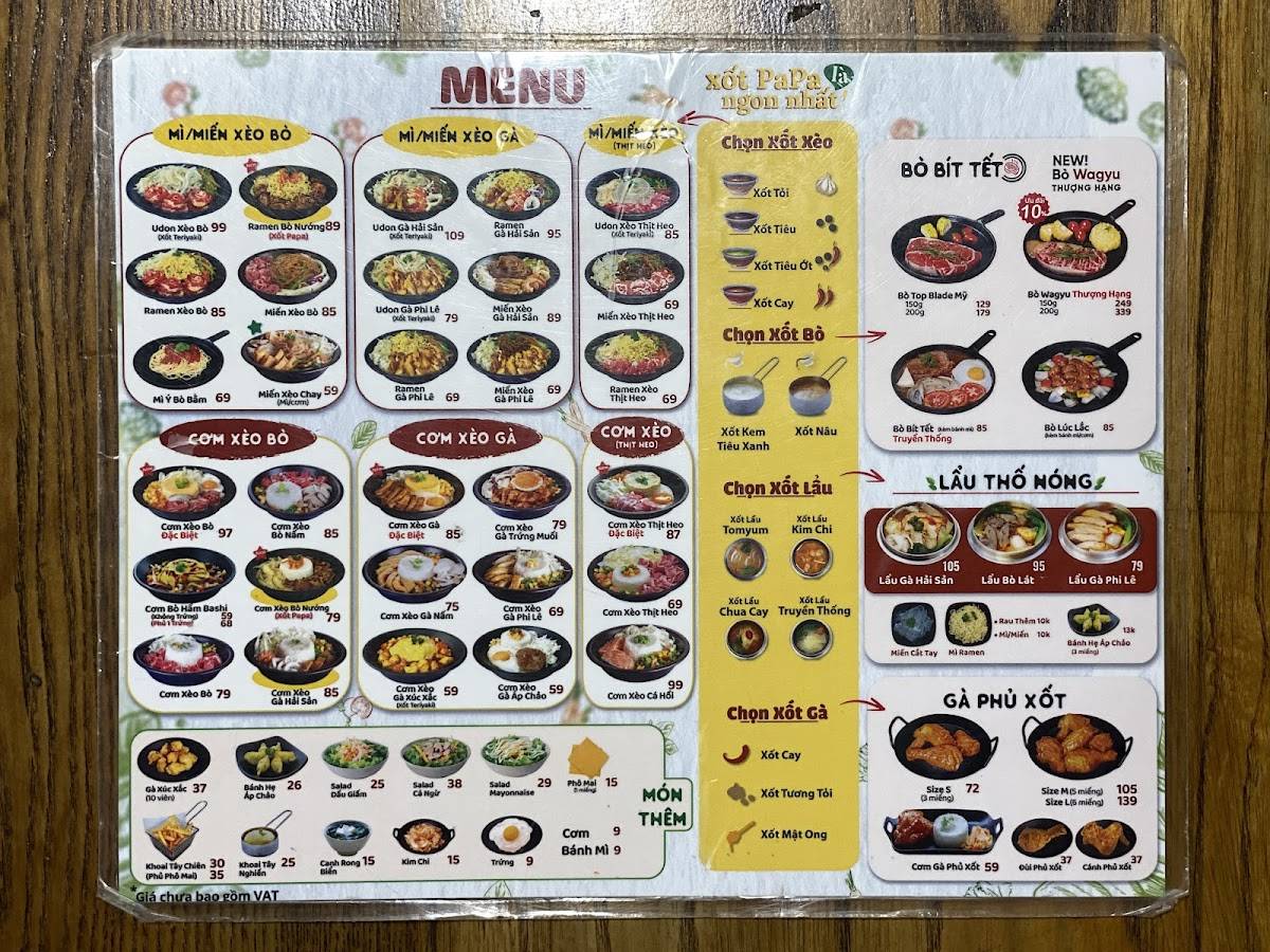 Menu at Papaxốt Đồng Đen restaurant, Ho Chi Minh City