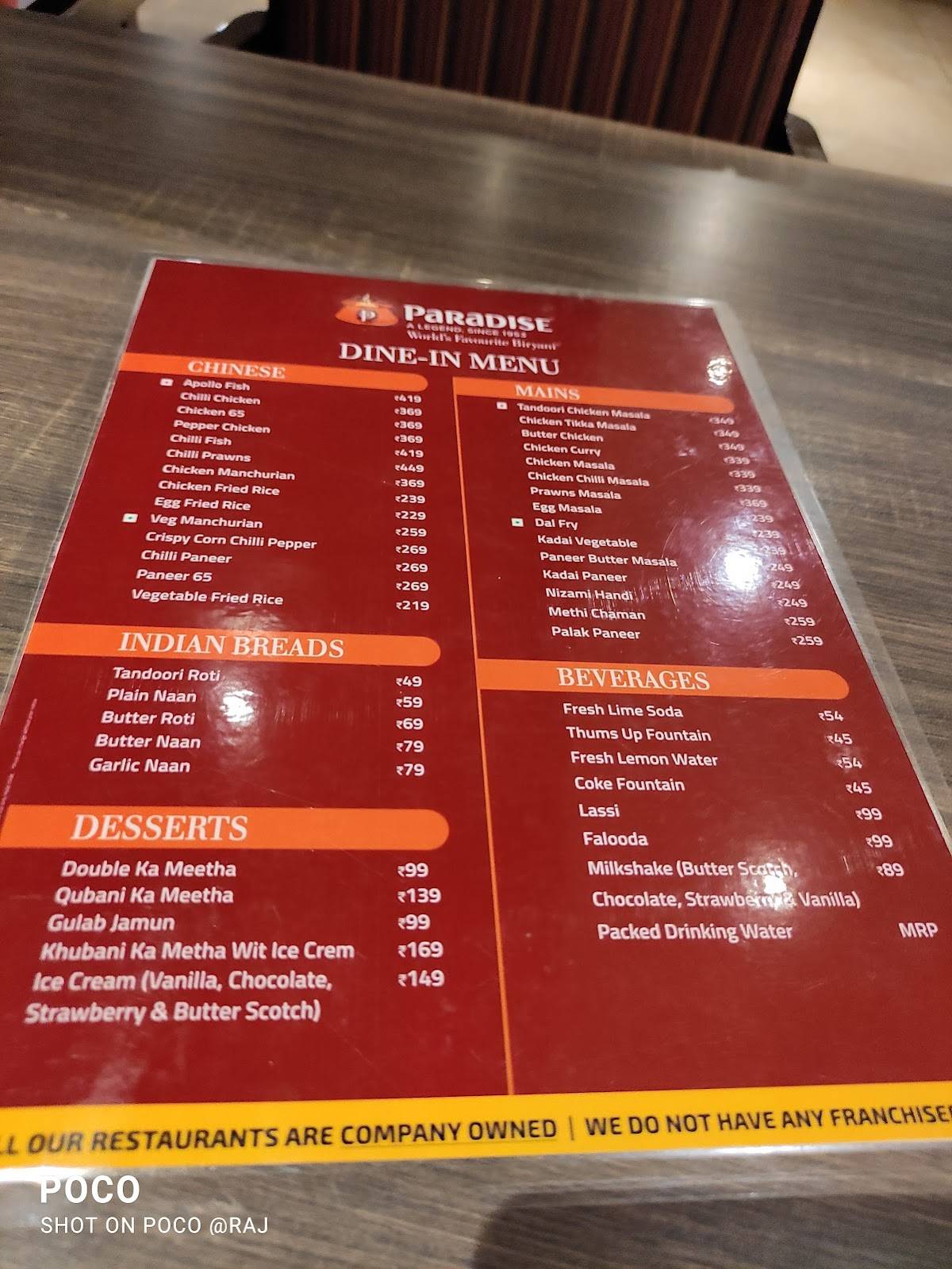 Menu at Paradise Biryani Visakhapatnam, Visakhapatnam
