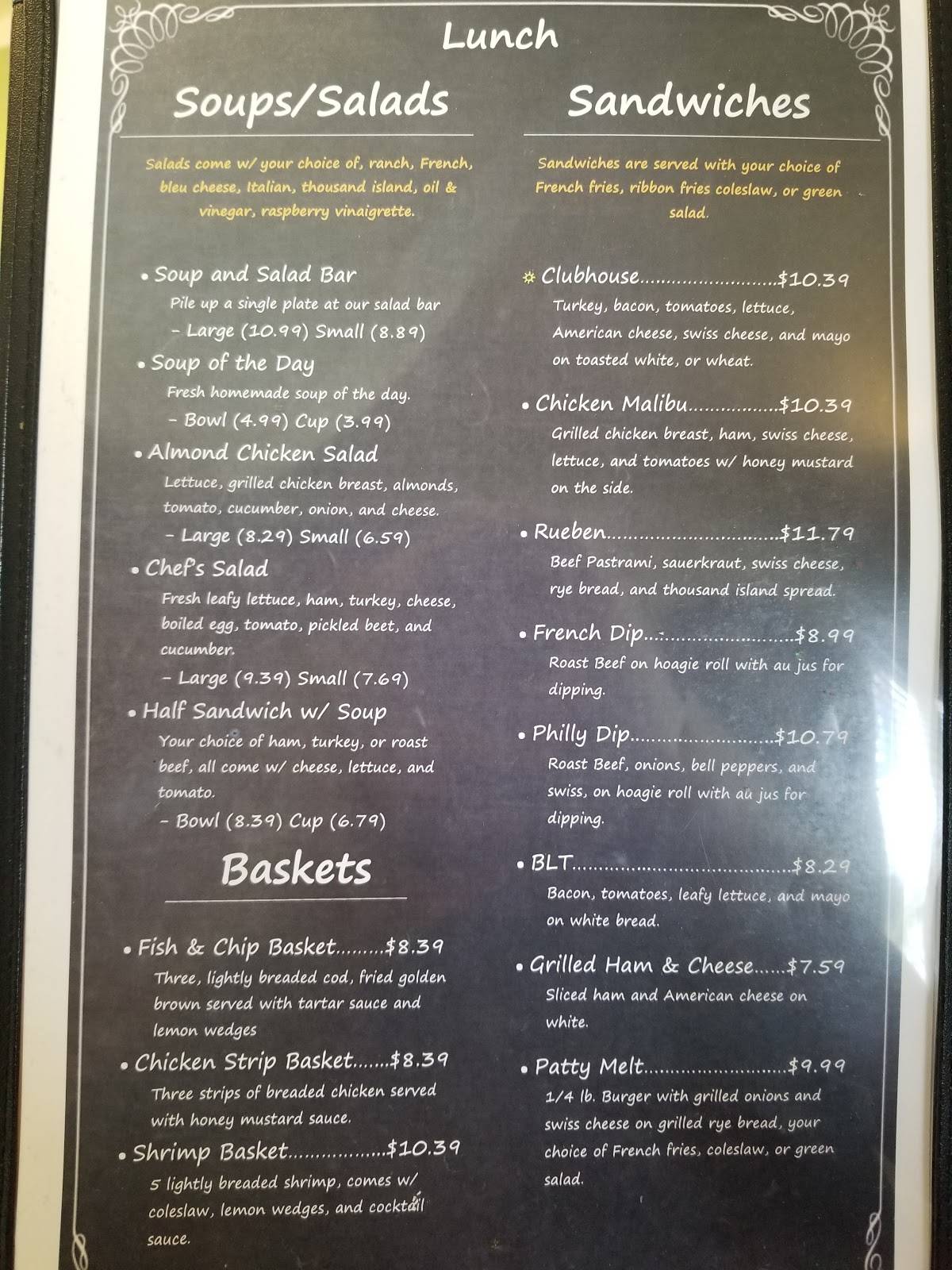 Menu at Paradise Cafe, Fillmore