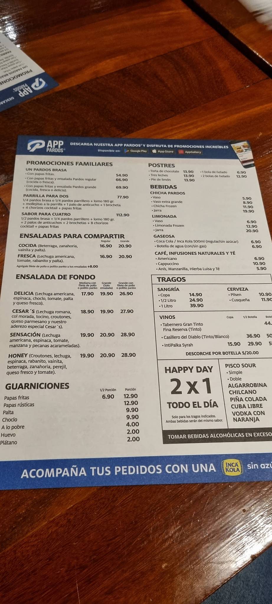 Carta del restaurante Pardos Chicken, Lima, Av. El Golf Los Incas 498 ...