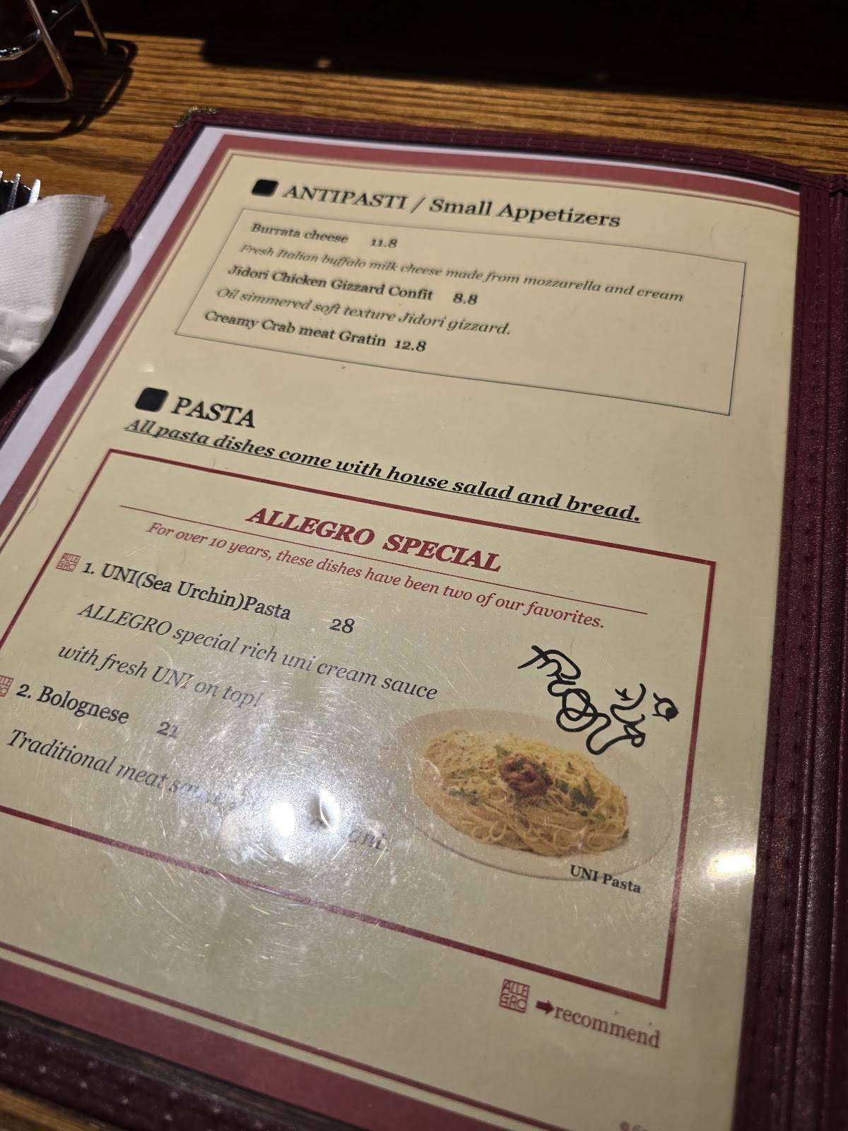 Menu at Pasta e Pasta by Allegro restaurant, Cerritos