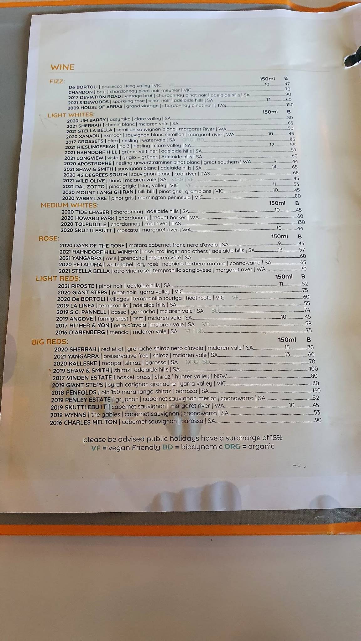 Menu at PepperBerry restaurant, Darwin City