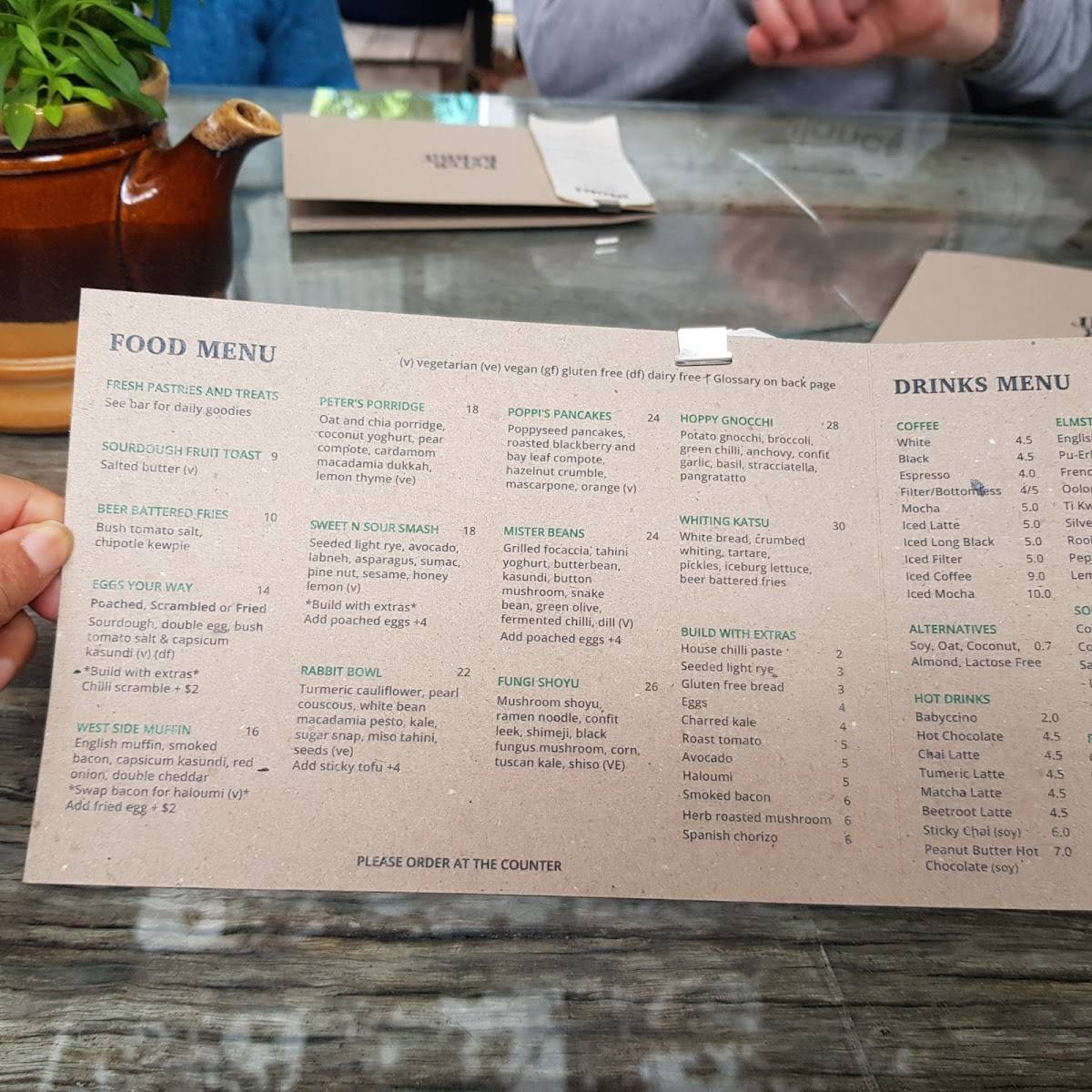 Menu at Peter Rabbit Cafe, Adelaide