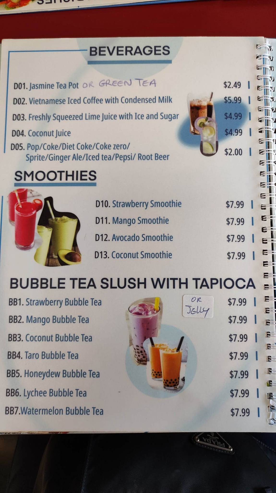 Menu at Pho Nhung Sarnia restaurant, Sarnia