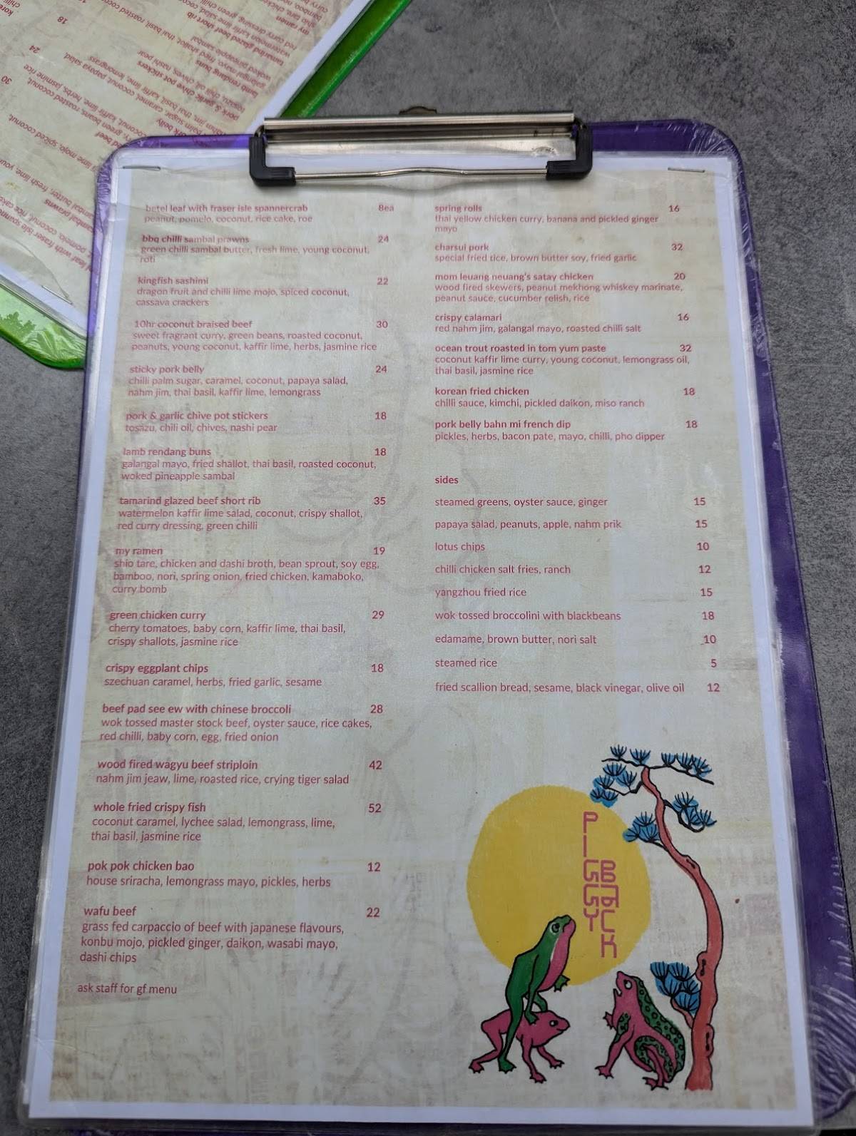 Menu at Piggyback restaurant, Palmwoods