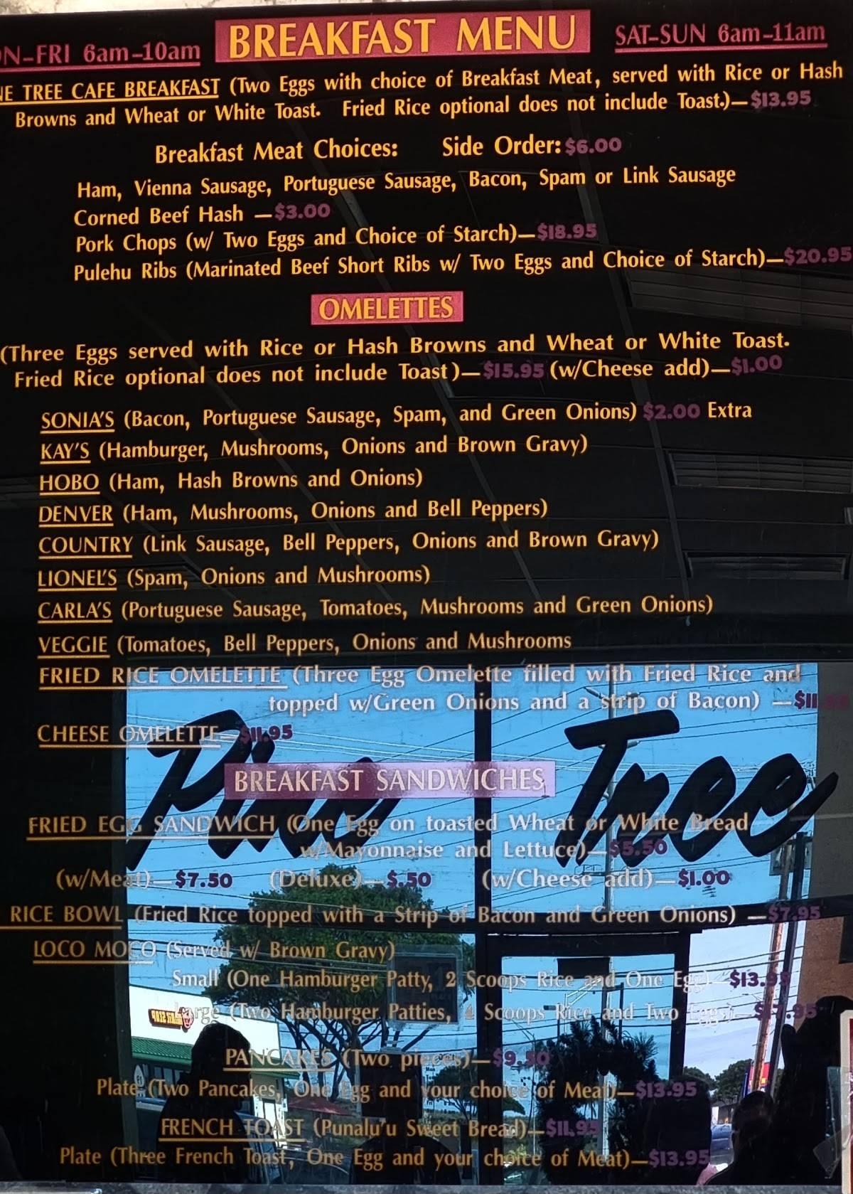 Menu at Pine Tree Cafe, Kailua-Kona, 73-4040 Hulikoa Dr
