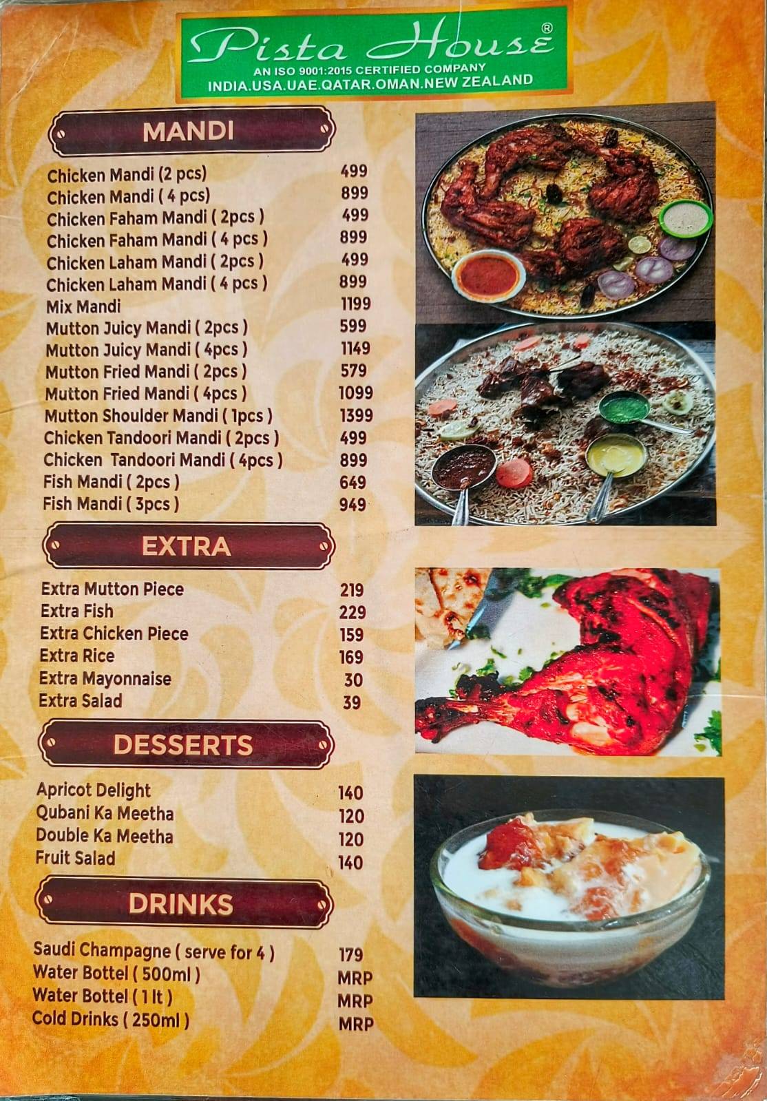 Menu at Pista house Anantapur, Anantapur