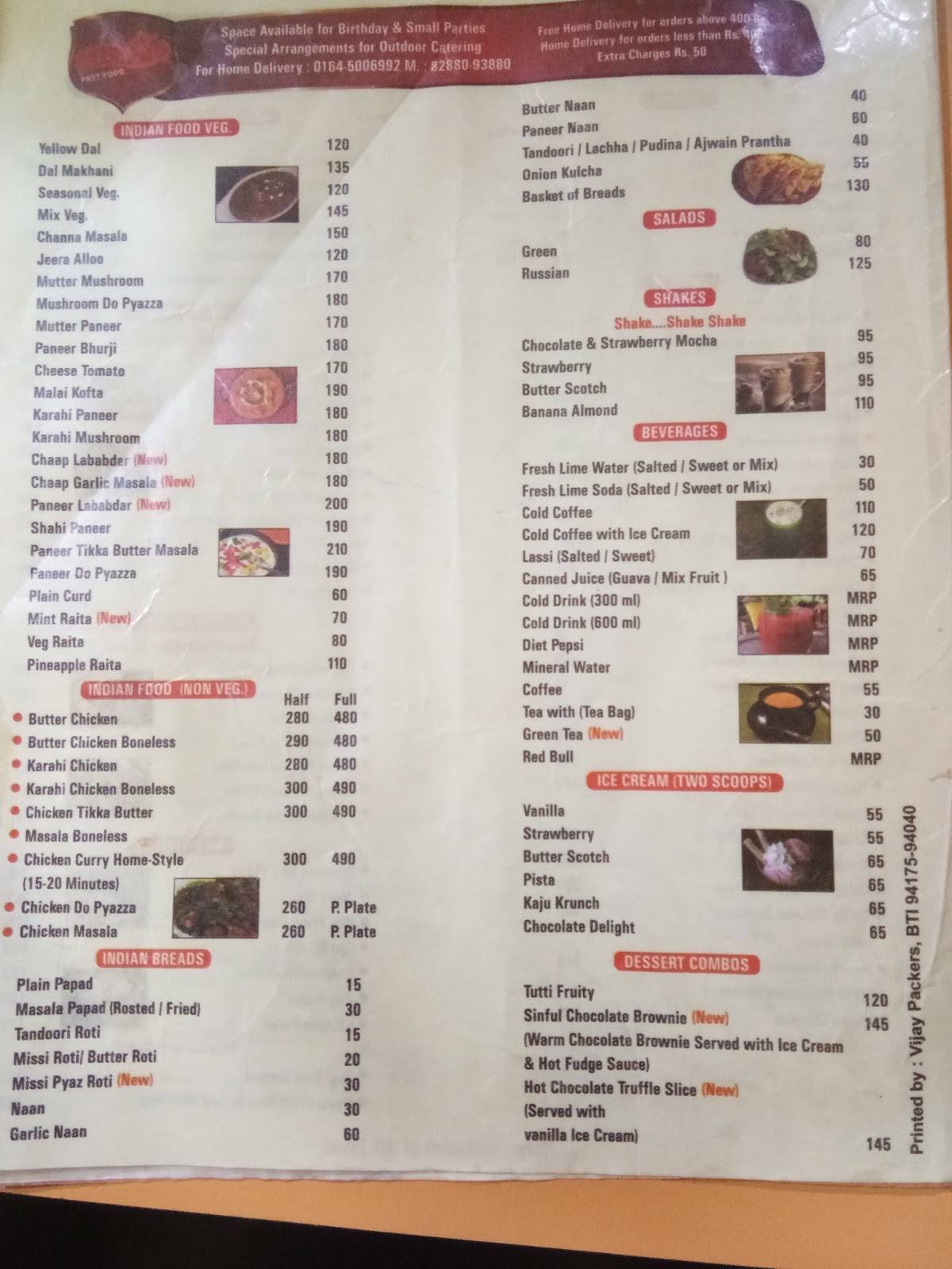 Menu at Pizzano Restaurant & Bakery, Bathinda