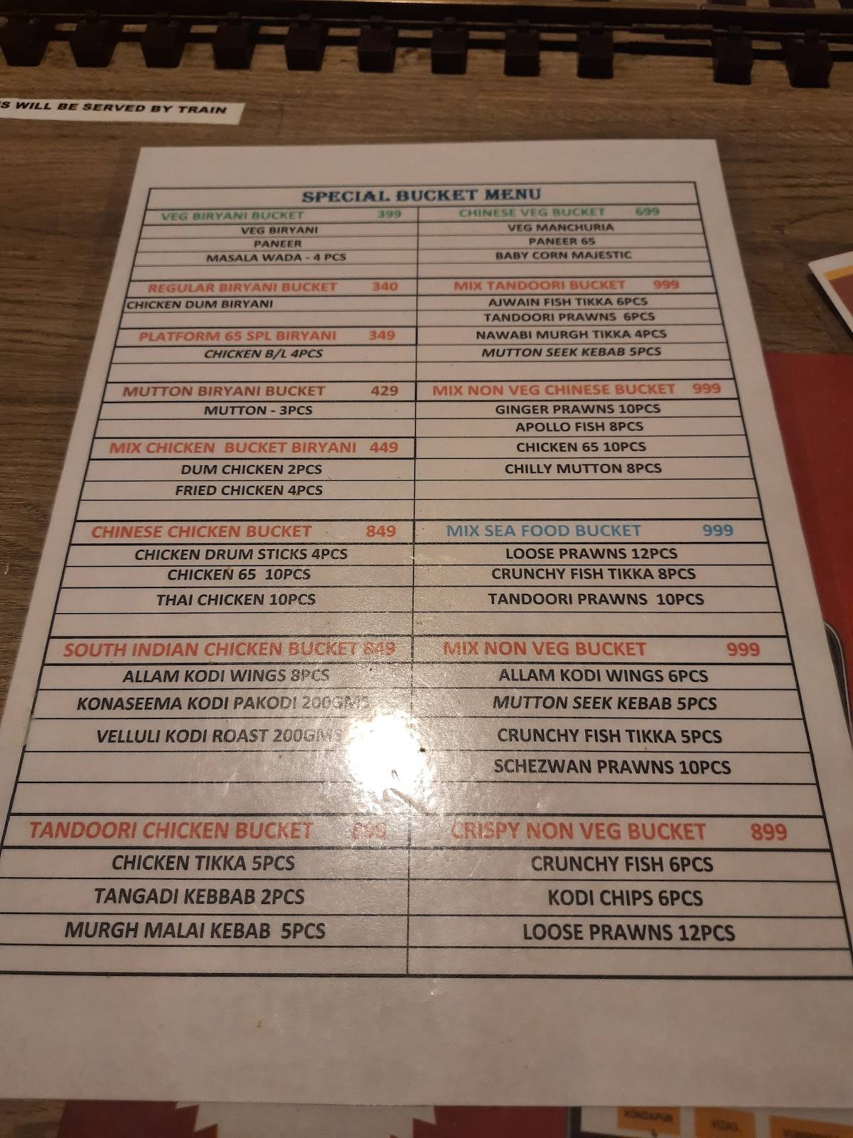 Menu at Platform 65 The Train Theme Restaurant - Vijayawada, Vijayawada