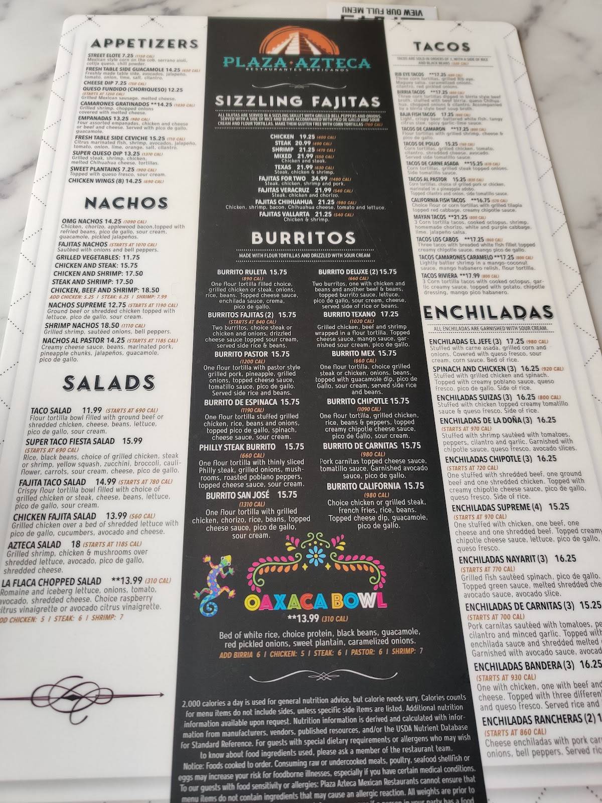 Menu at Plaza Azteca Mexican Restaurant · Bear, Bear