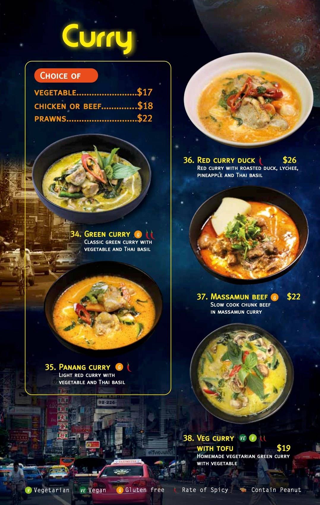 Menu at Pochana restaurant, Brisbane City