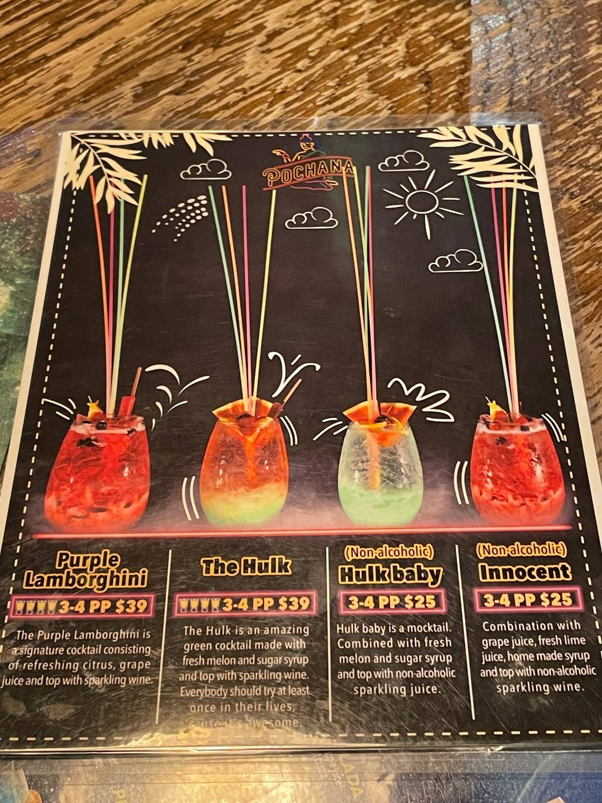 Menu at Pochana restaurant, Brisbane City