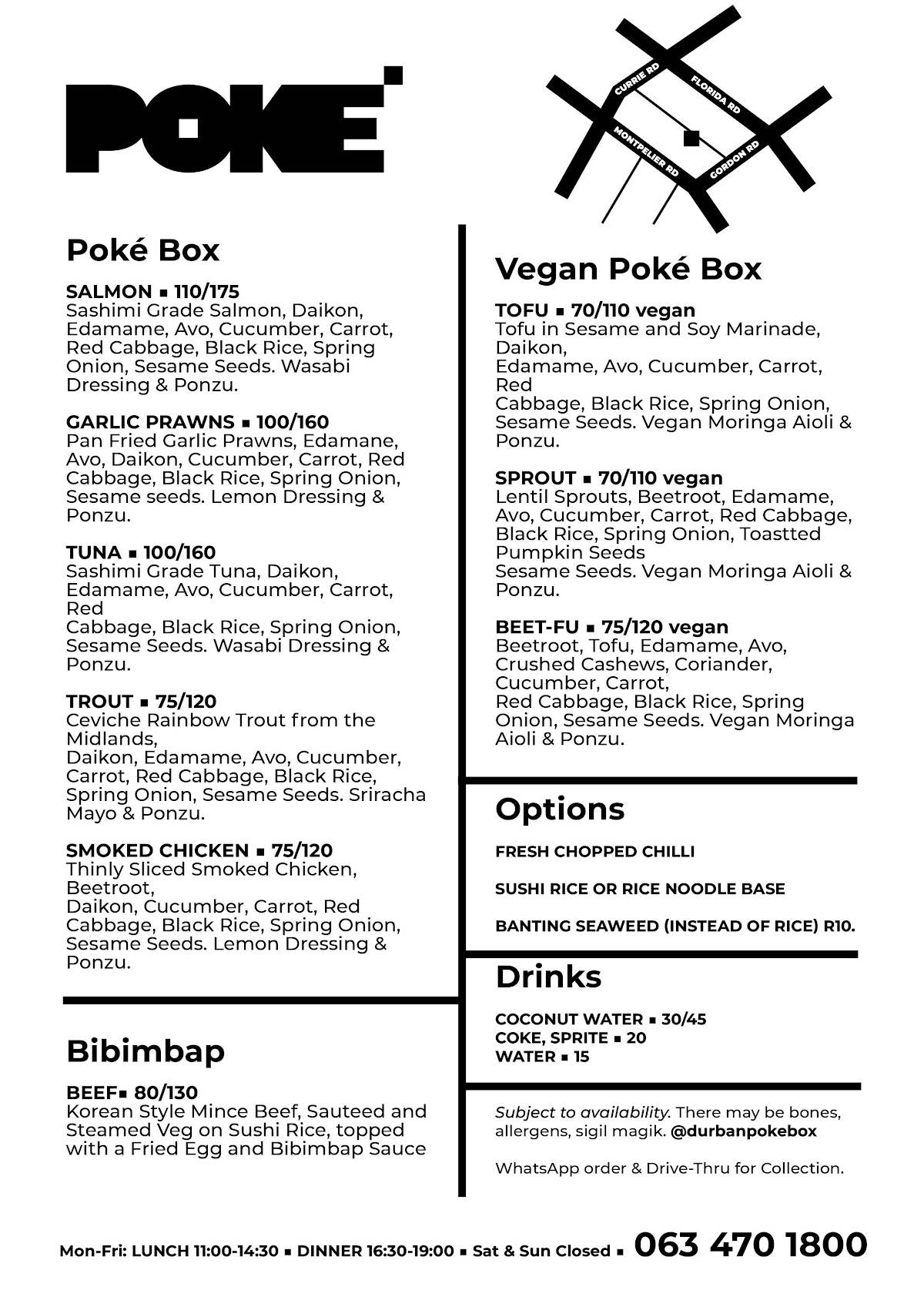 Speisekarte von Poké Box restaurant, Durban