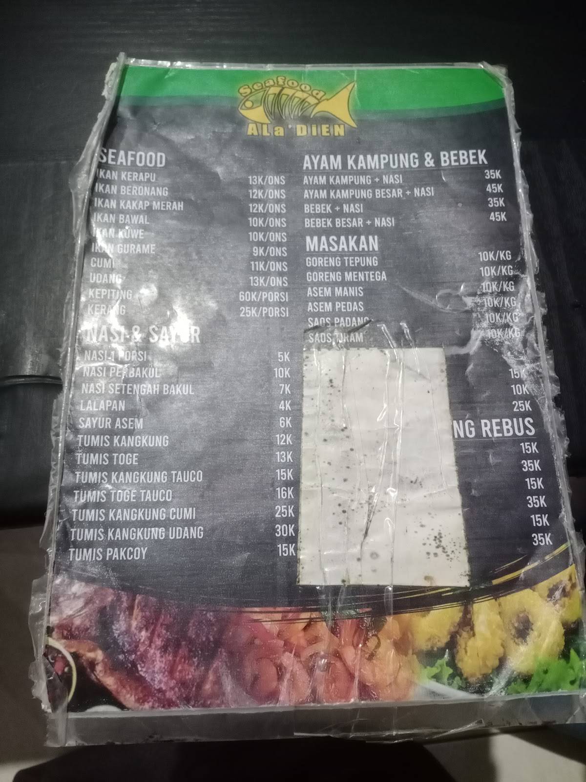 Menu at Pondok Ikan Bakar Lesehan ALa'DiEN restaurant, Tangerang