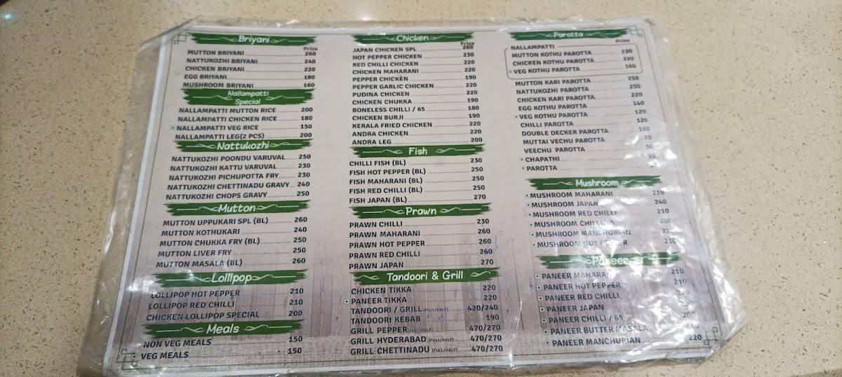 Menu at Ponnusamy Hotel, Chennai, 3737+JJ7