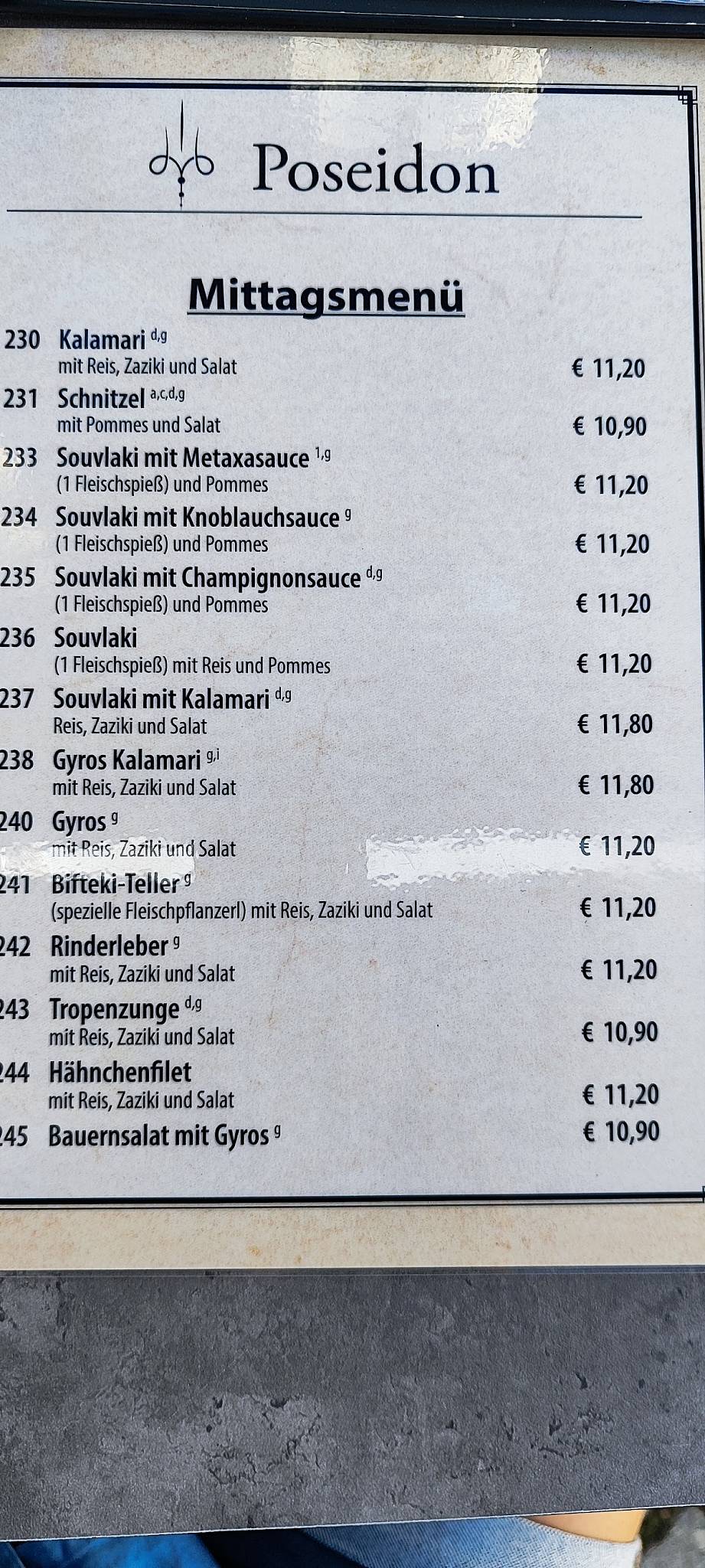 Speisekarte von Restaurant Poseidon, Schierling