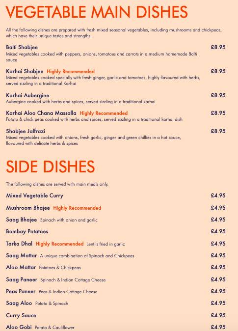 Menu at Purbani Botley restaurant, Southampton, 2A High St