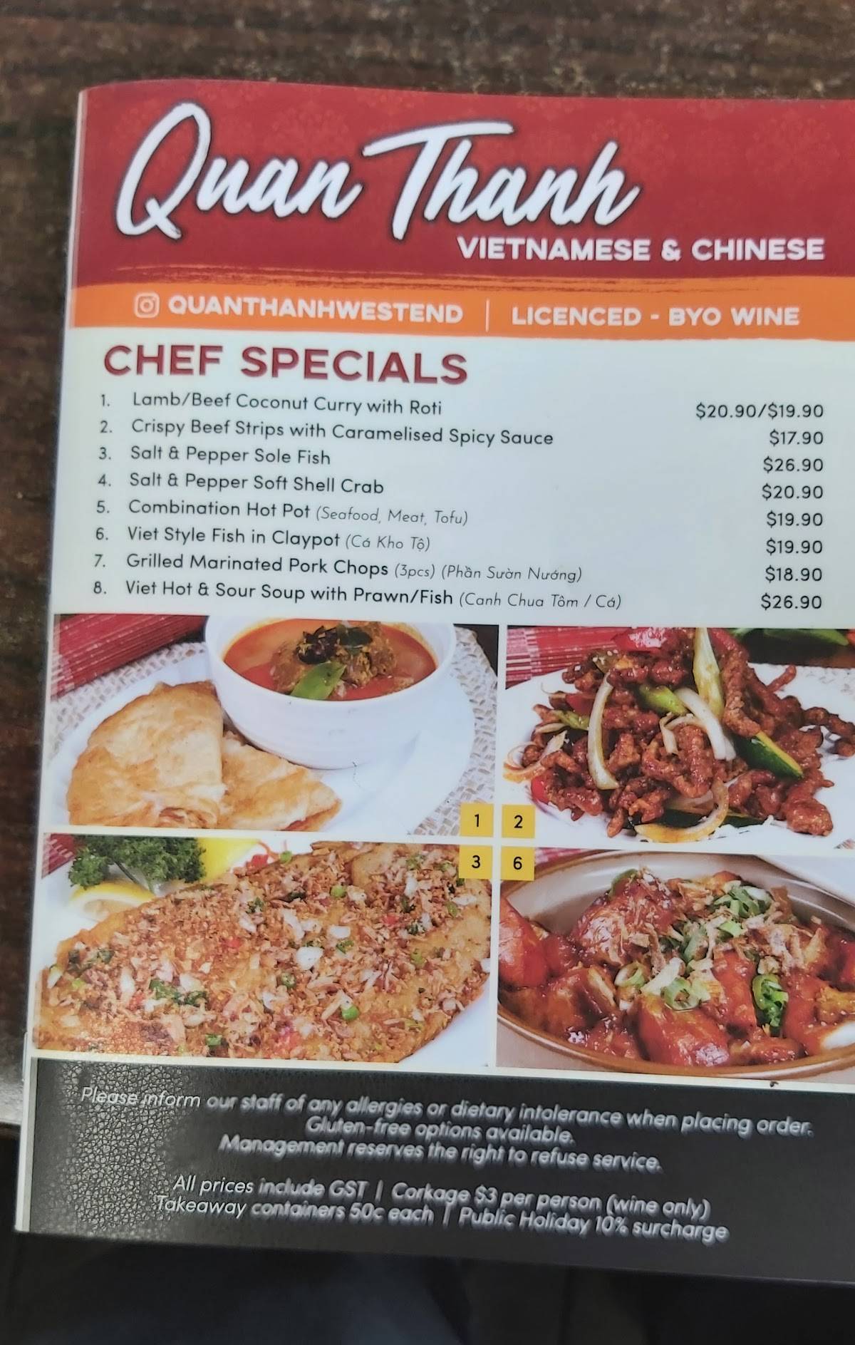 Menu at Quan Thanh restaurant, West End