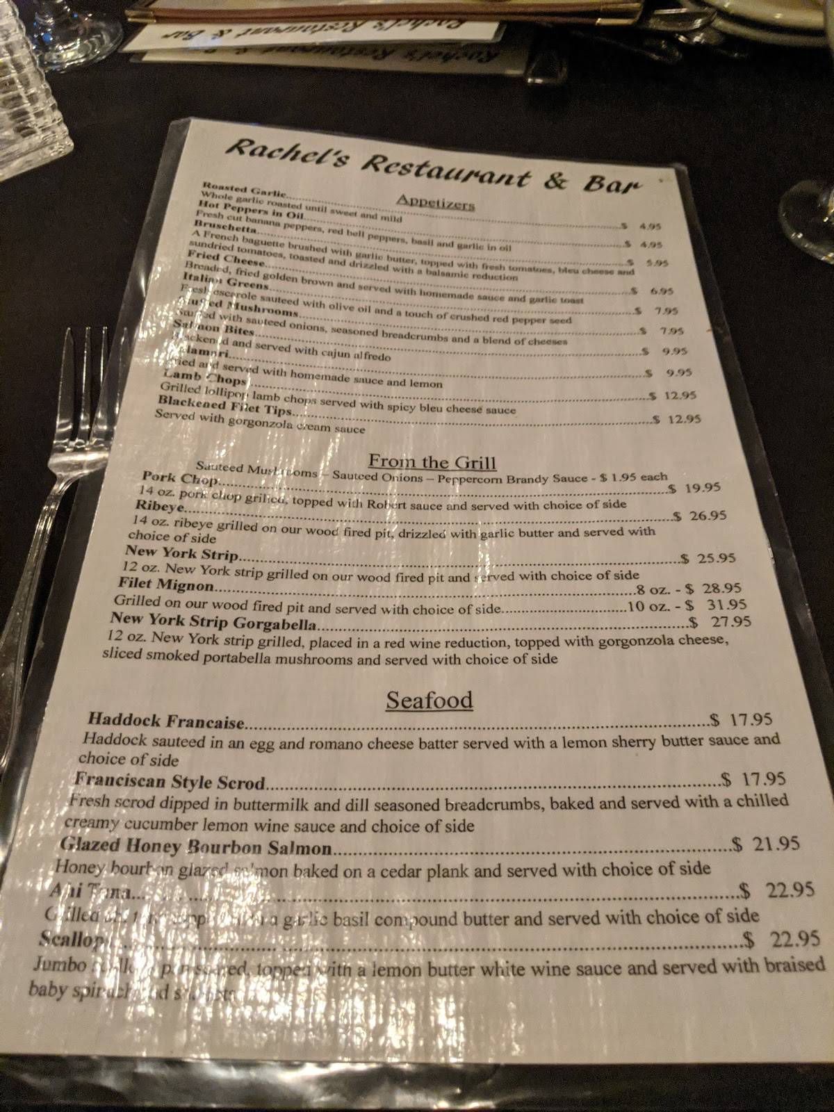 Menu at Rachel's Restaurant & Catering, Youngstown