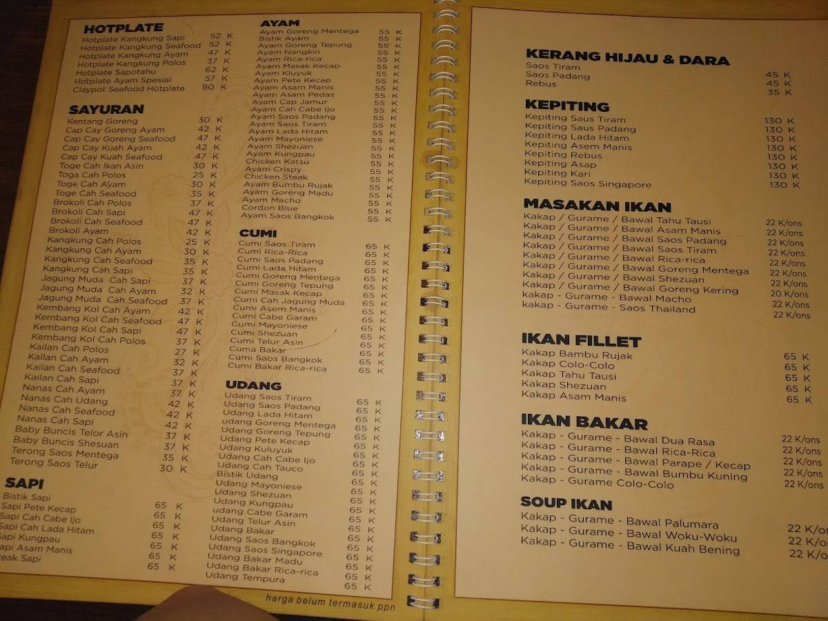 Menu at Raj's Tandoor, Setiabudi restaurant, South Jakarta