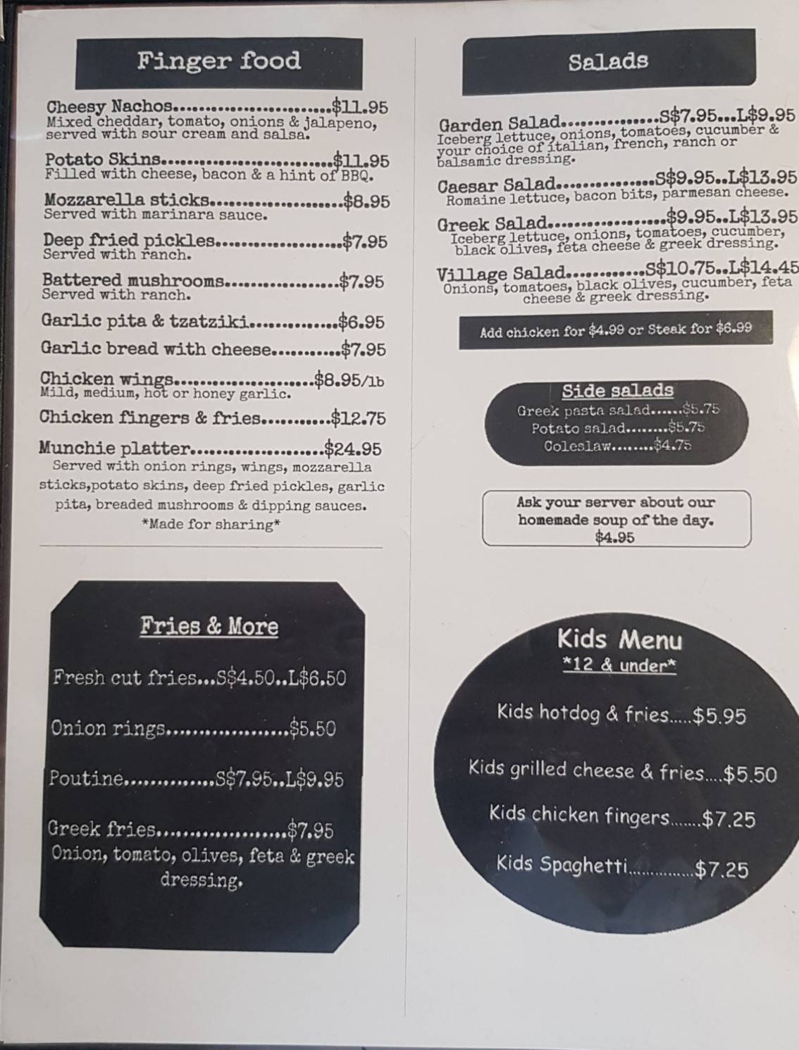 Menu at Rallis Burger Family Restaurant, Bridgenorth