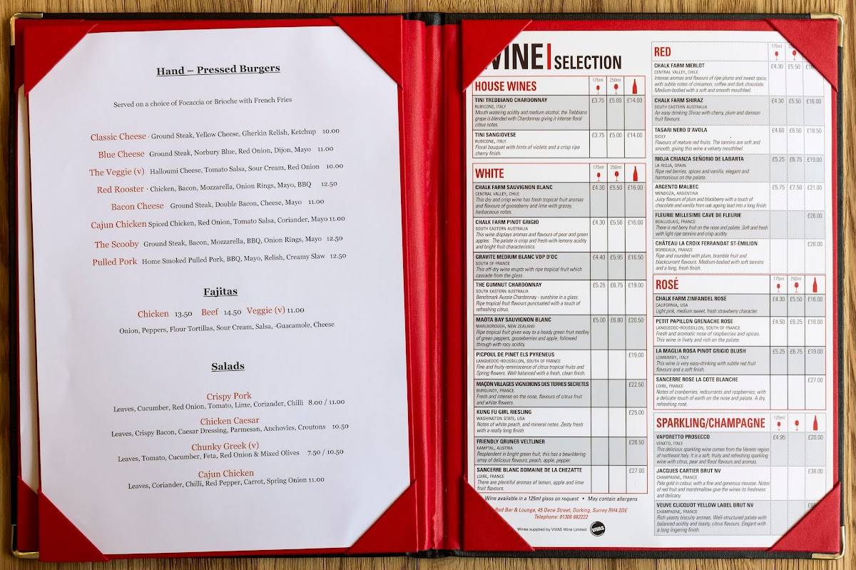 Menu at Red Bar & Lounge, Dorking
