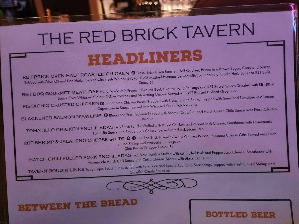 Menu at Red Brick Tavern restaurant, Conroe, 119 Simonton St