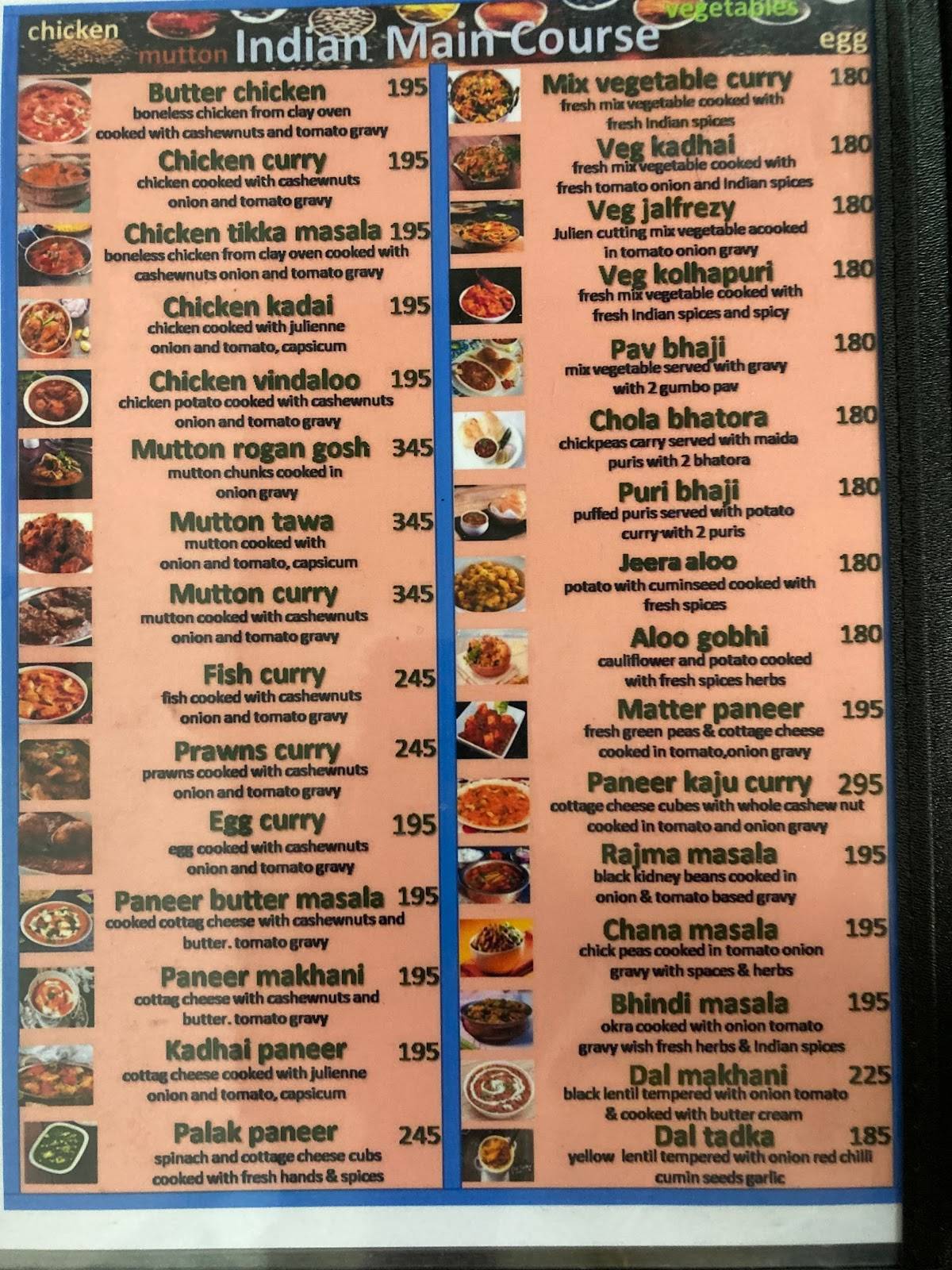Carta del restaurante Red chilli Indian food, Bangkok