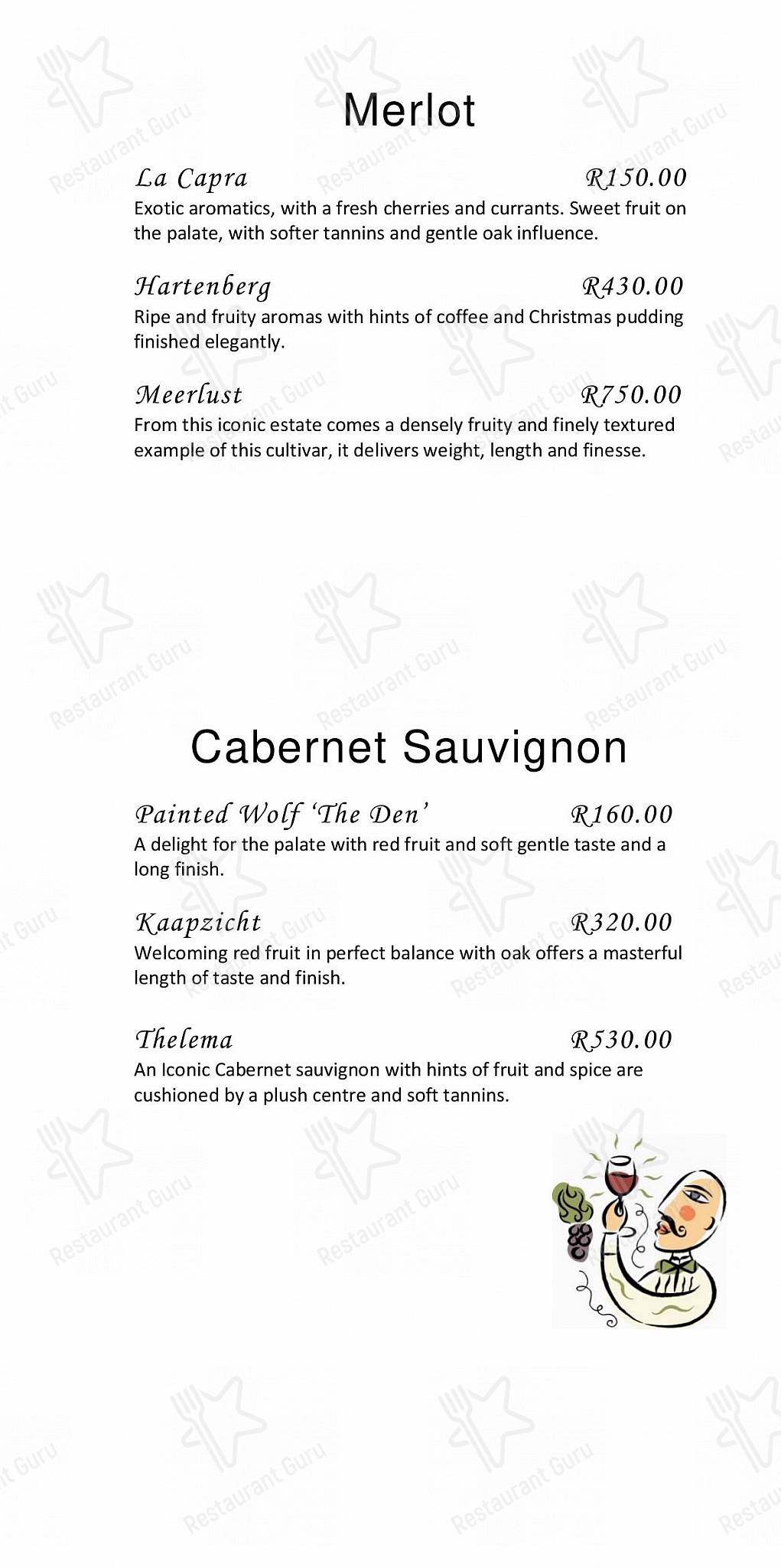 Menu at Redlands Hotel & Conference Centre, Pietermaritzburg