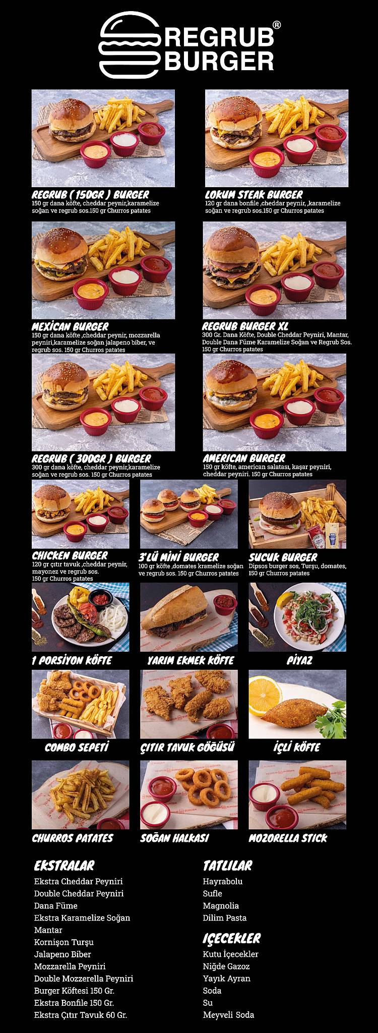 Menu at Regrub Burger, Istanbul