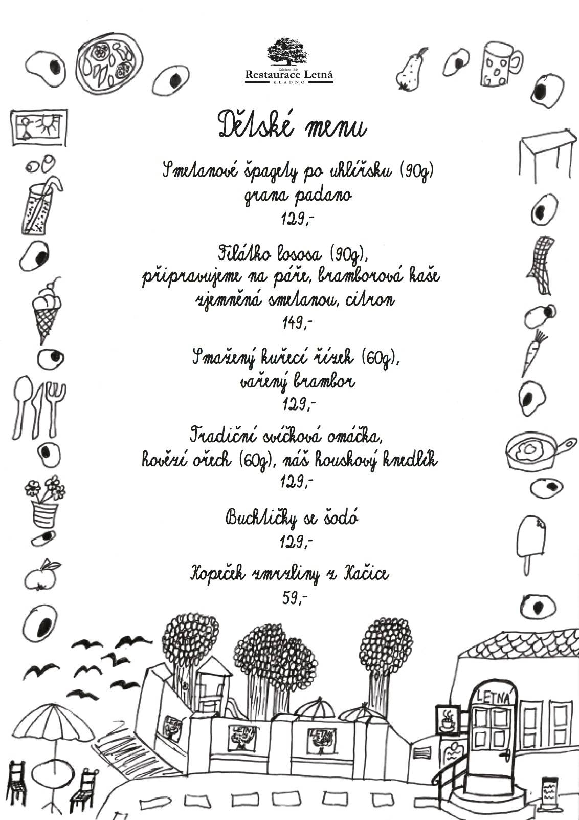 Menu at Restaurace Letná restaurant, Kladno