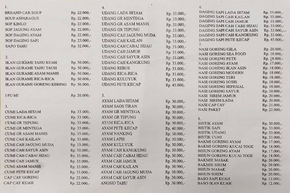 Menu at Restauran Seafood Sari Remaja restaurant, Indonesia