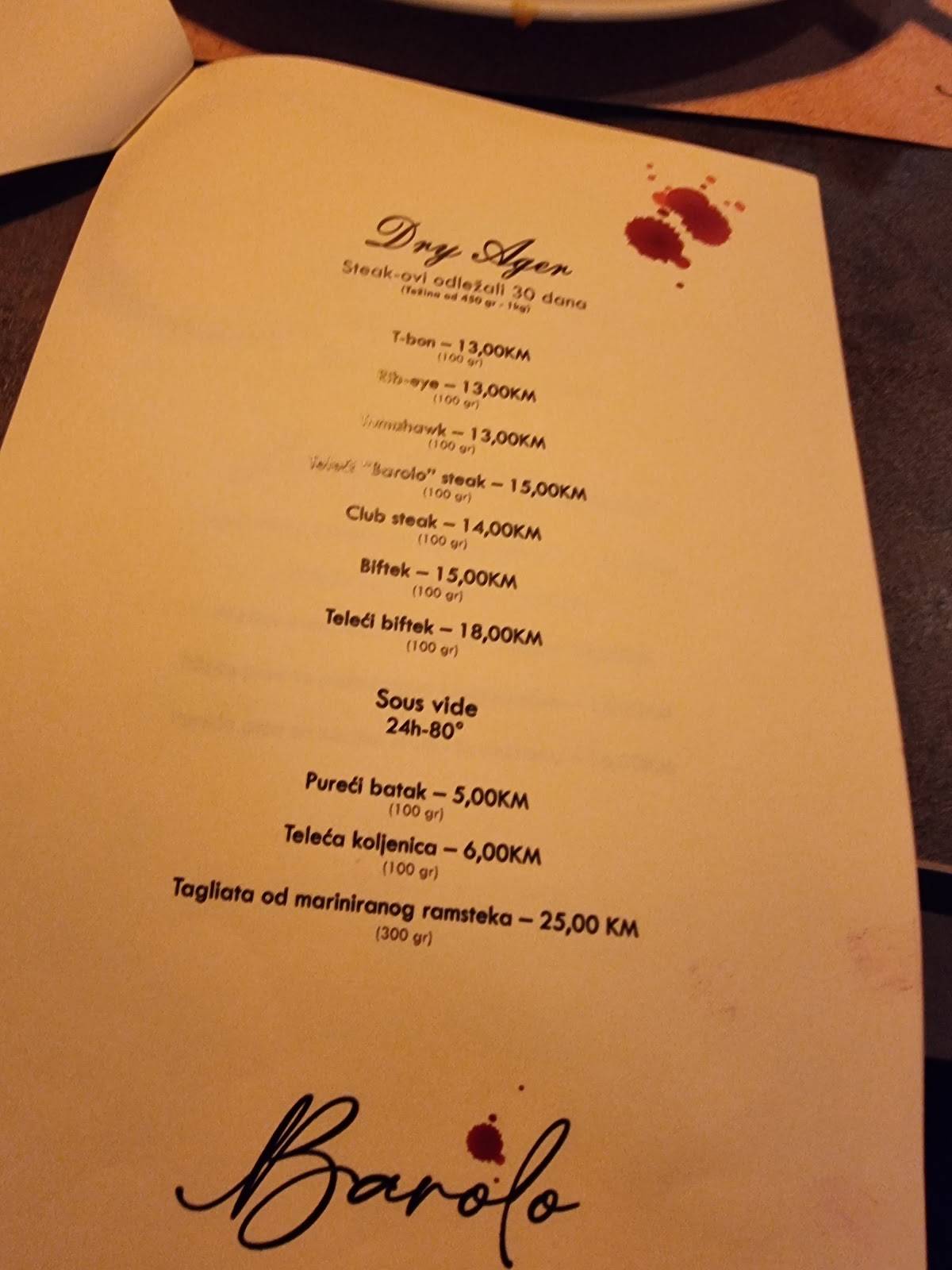 Menu at Restaurant Barolo, Jelah