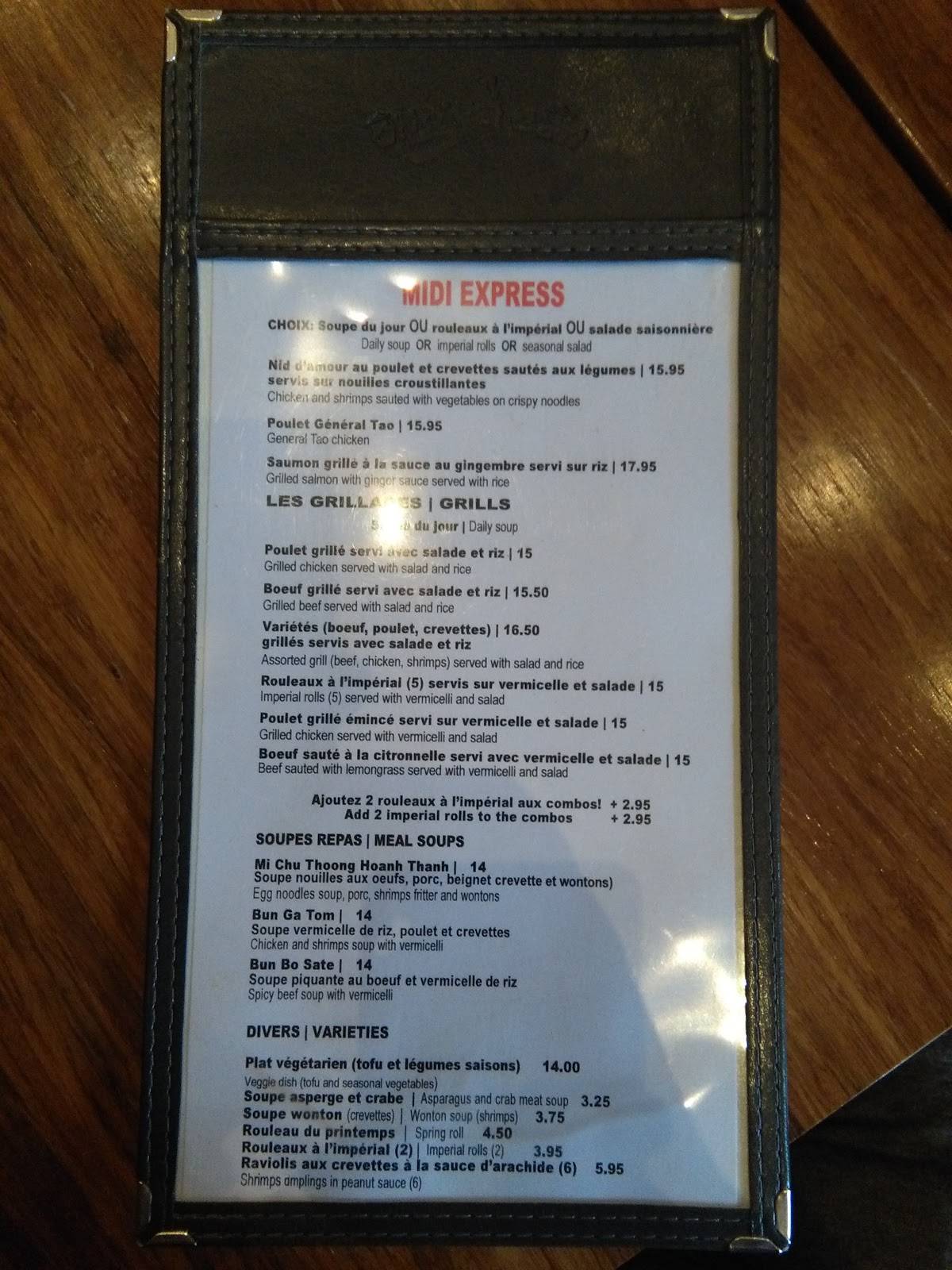 Menu at Restaurant Ong Ca Can, Montréal