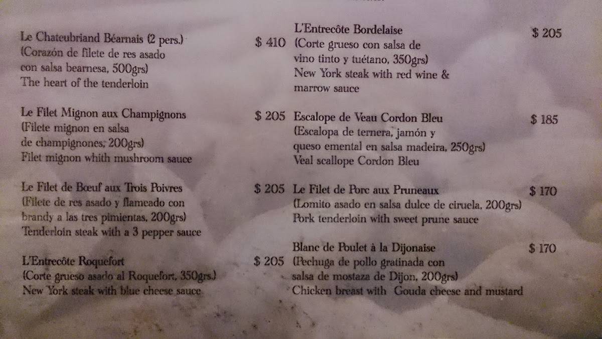 Carta de Restaurant Pierrot, Guadalajara