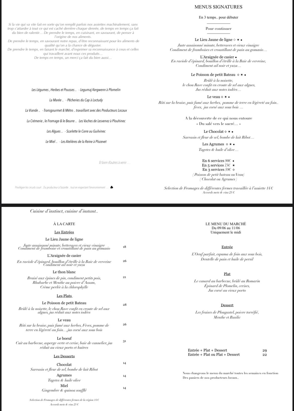 Menu at Restaurant Sao Kevin Gourret, Quimper