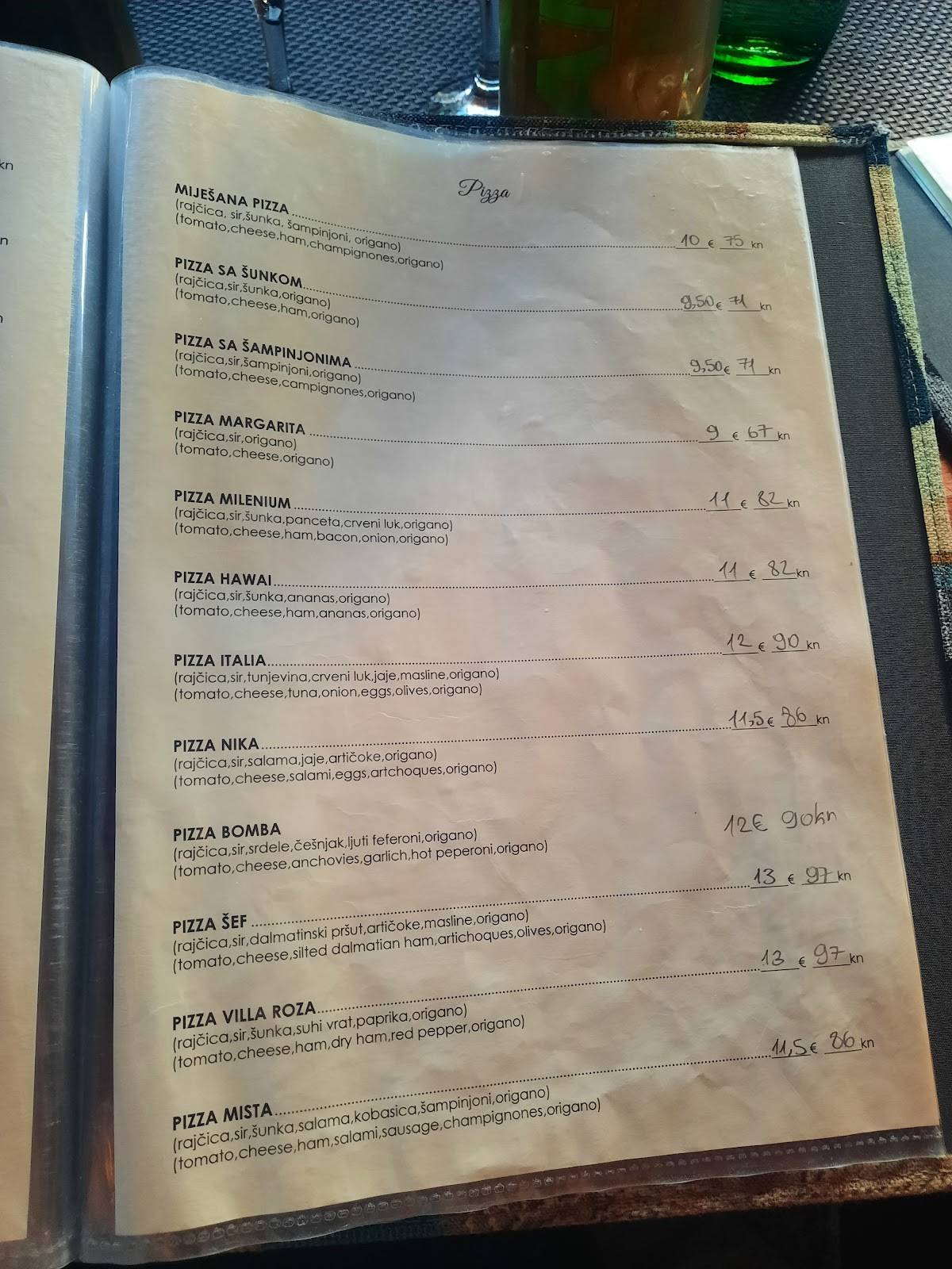 Menu at Restaurant Villa Roza, Vodice
