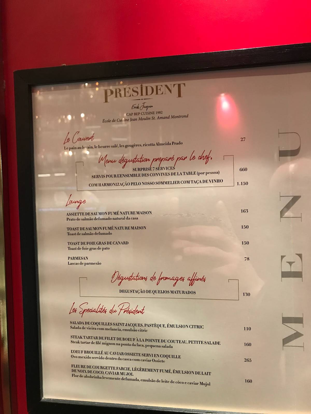 Menu em Restaurante Les Présidents - Erick Jacquin, São Paulo