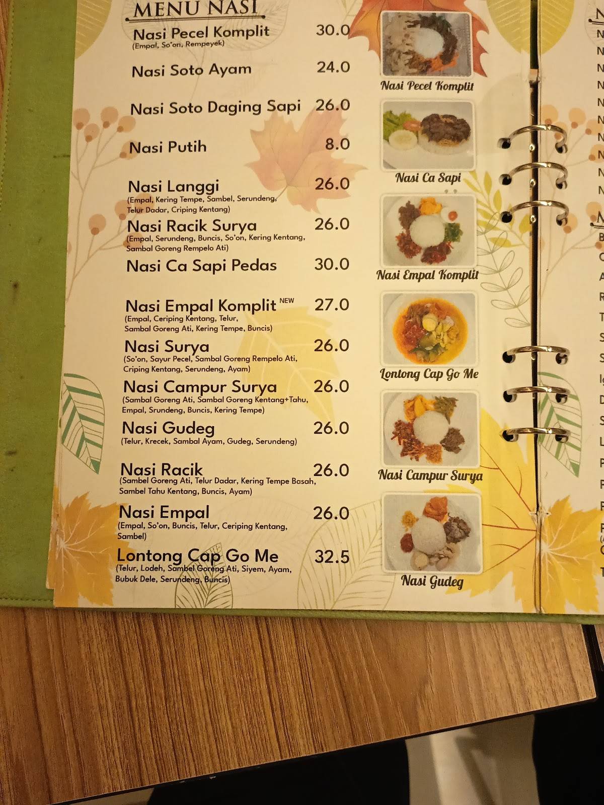 Menu at Resto Surya restaurant, Pati