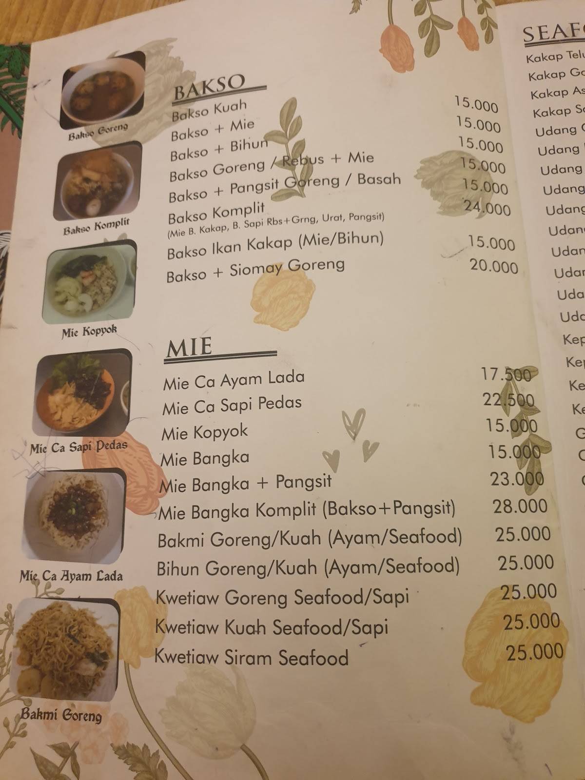Menu at Resto Surya restaurant, Pati