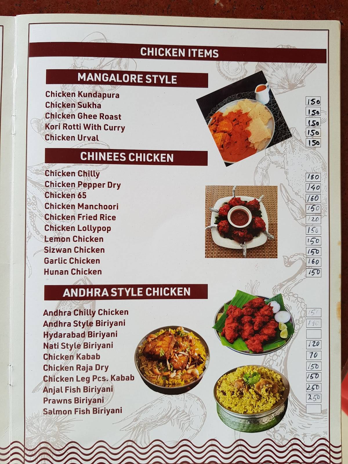 Menu at Rexon fish boat, Bengaluru