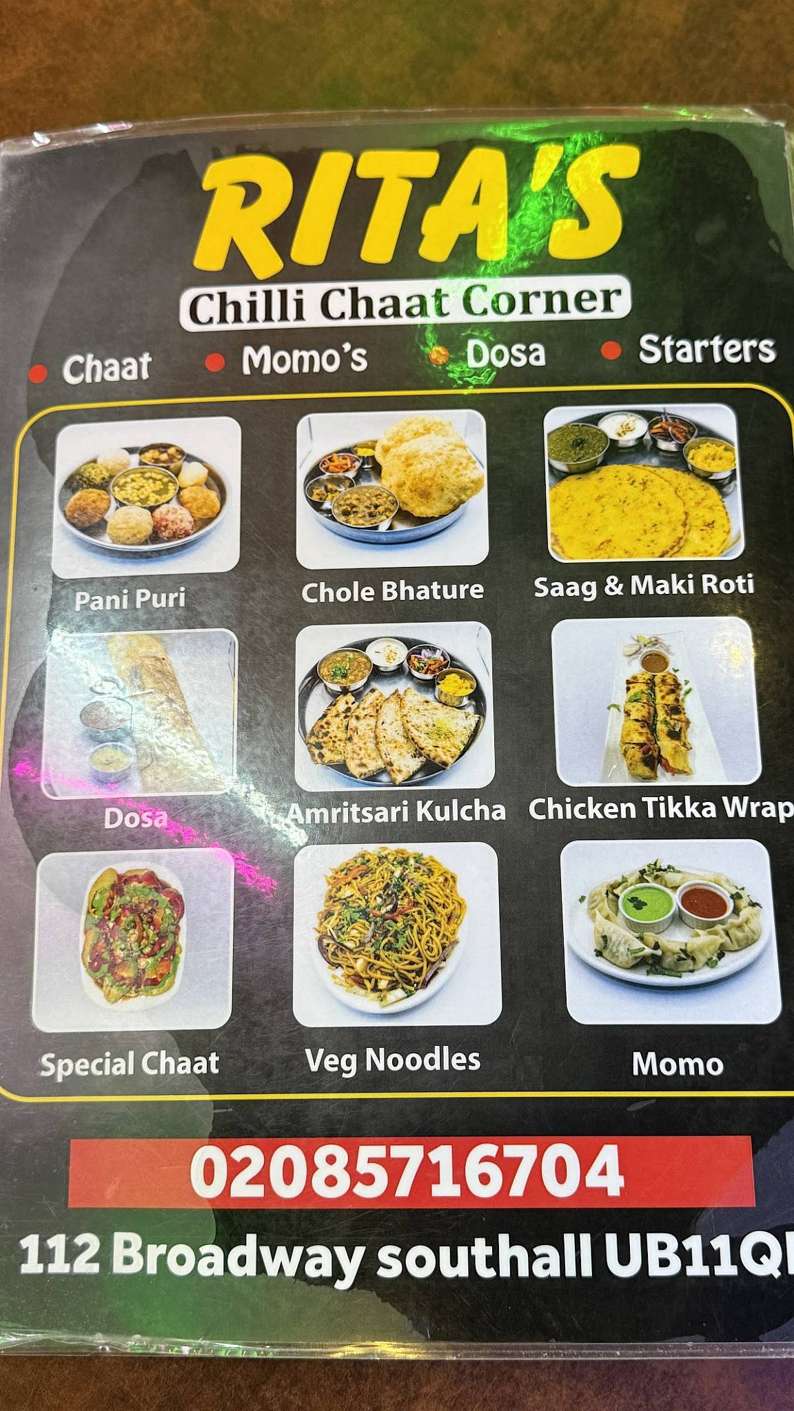 Menu at Rita's Chilli Chaat Corner restaurant, Southall