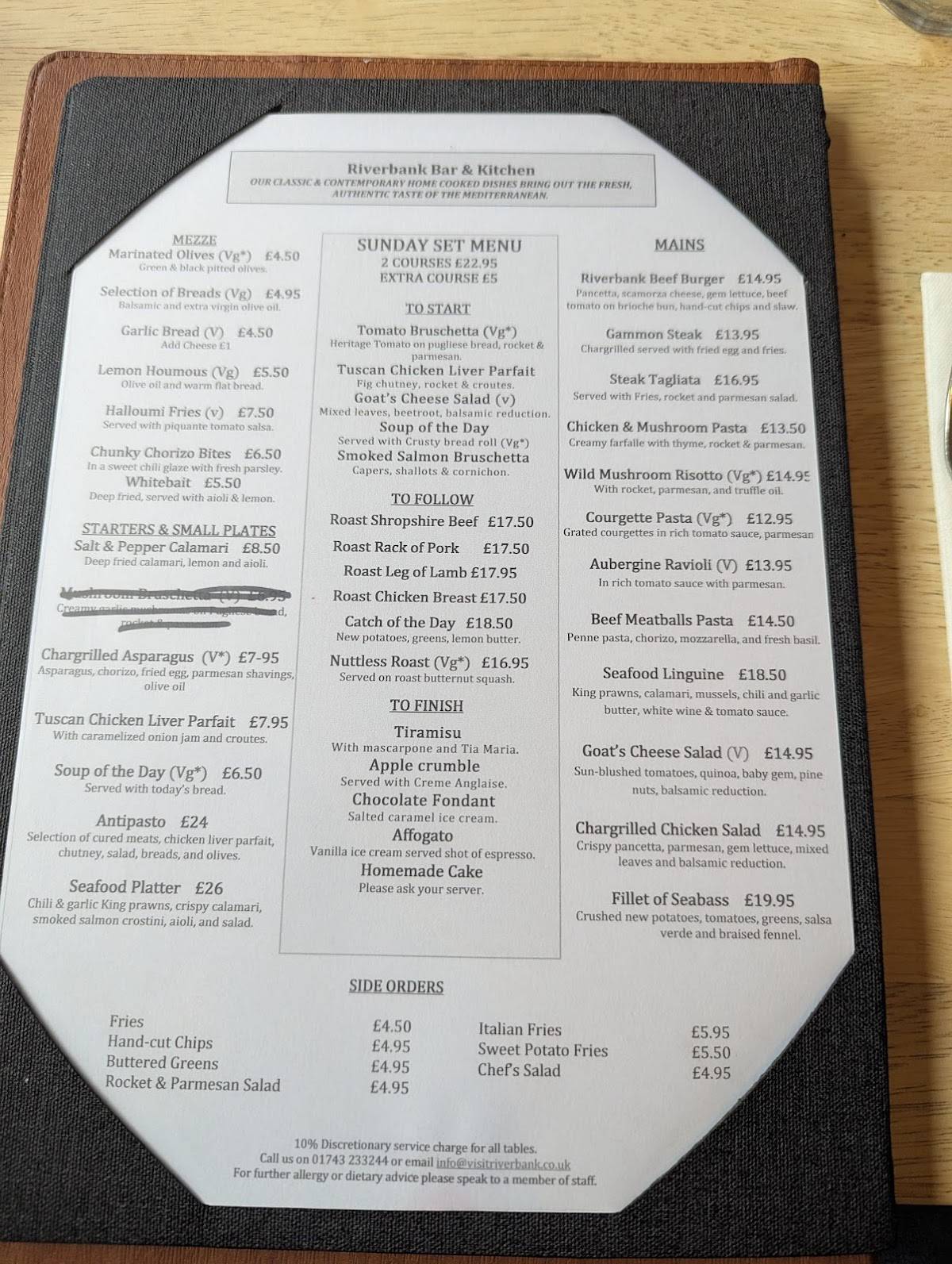 Menu at Riverbank Bar + Kitchen, Shrewsbury