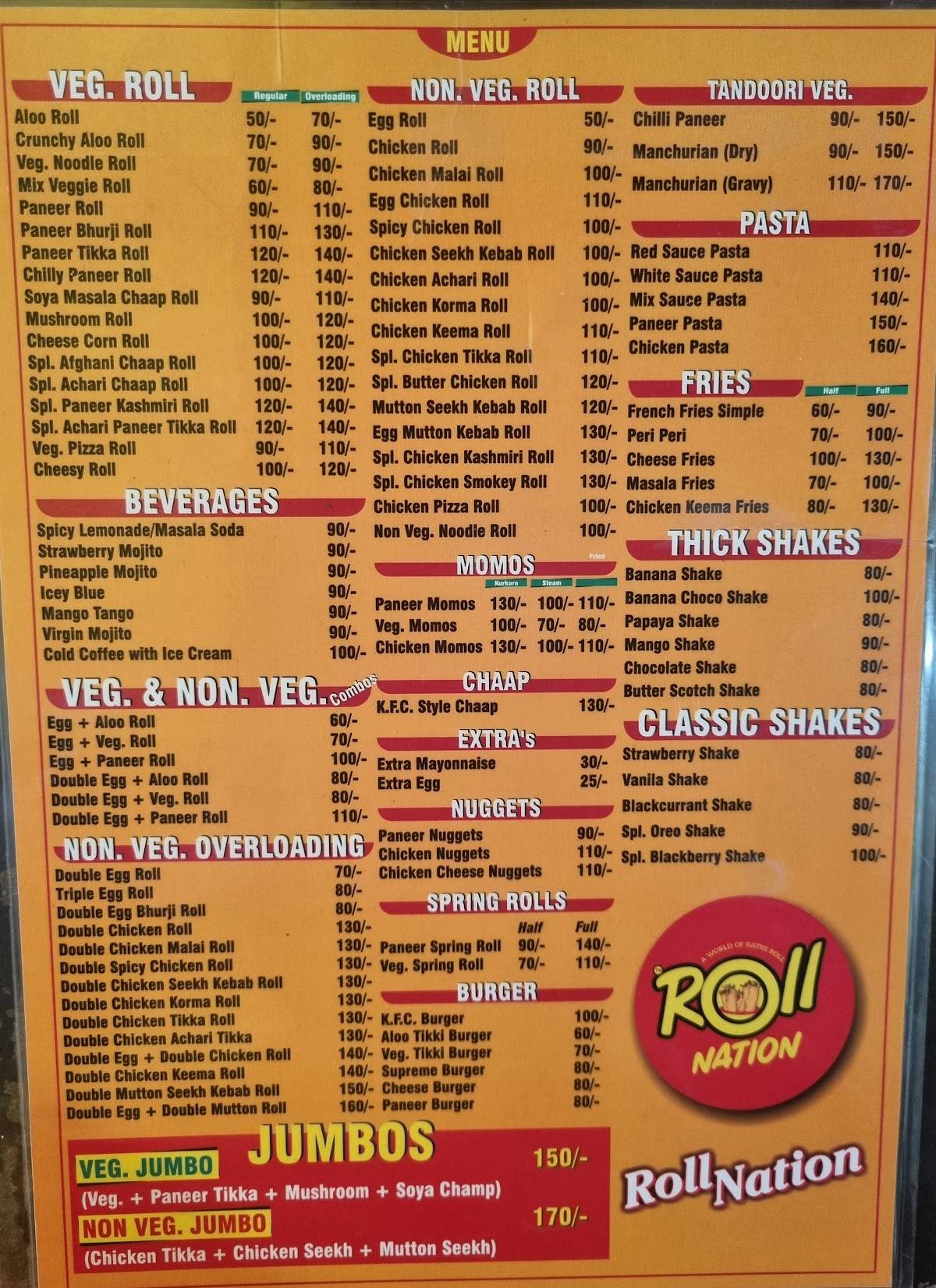 Menu at Roll Nation Phase 3b1 janta market Mohali Punjab, Sahibzada ...