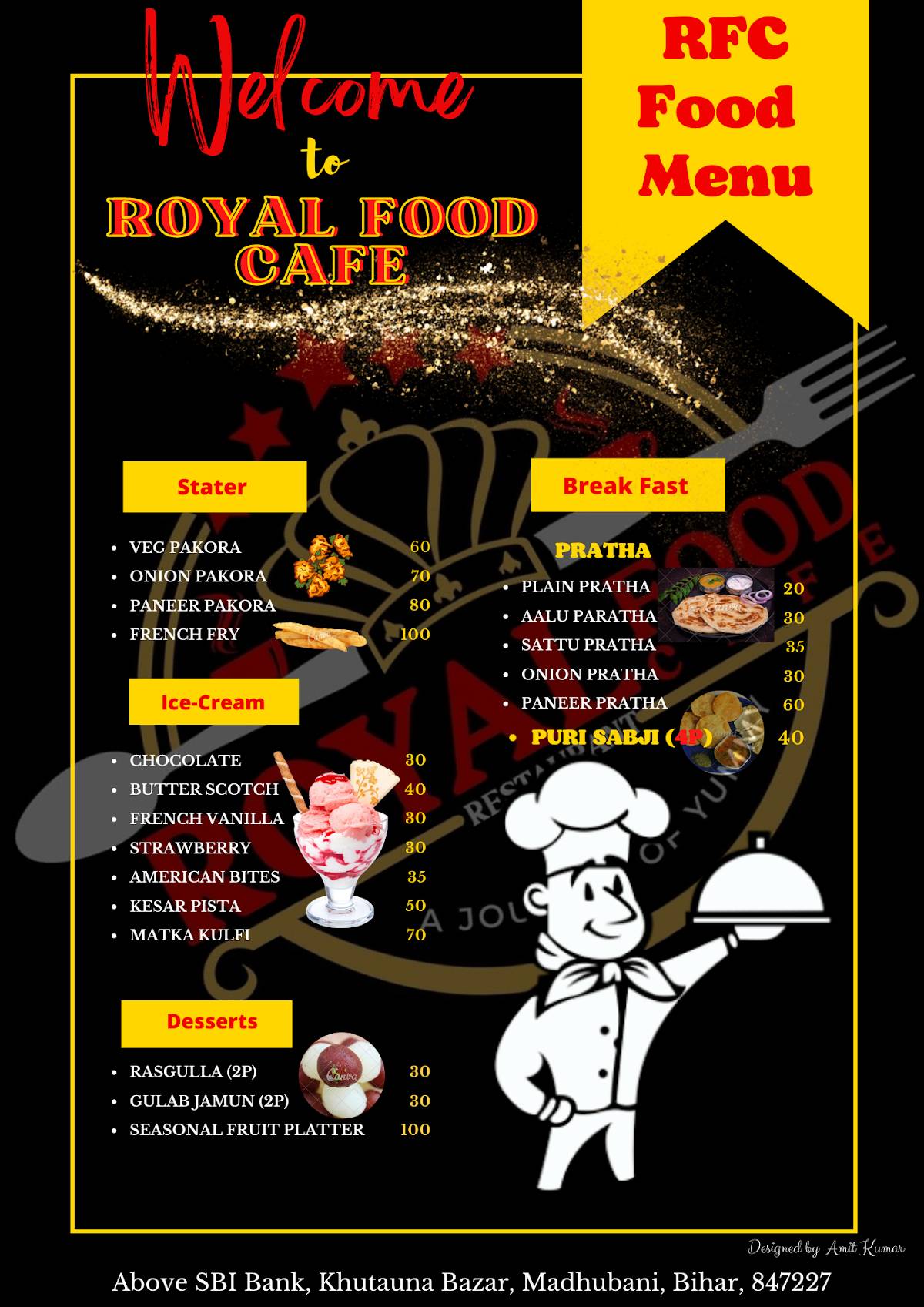 Menu at Royal Food Cafe (RFC), Khutauna