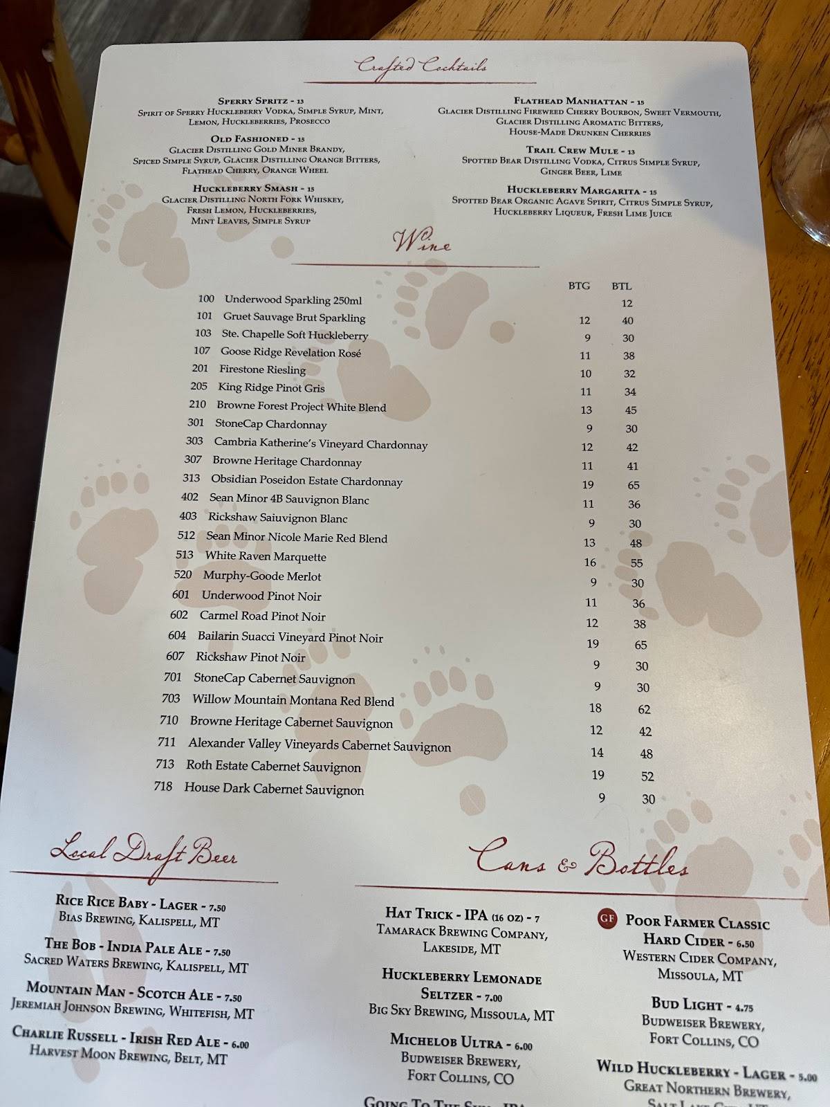 Menu at Russell's Fireside Dining Room restaurant, USA