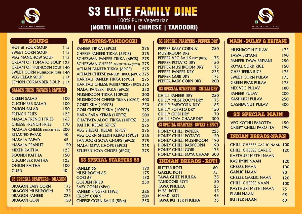 Menu at S3 Elite Family Dine, Chennai