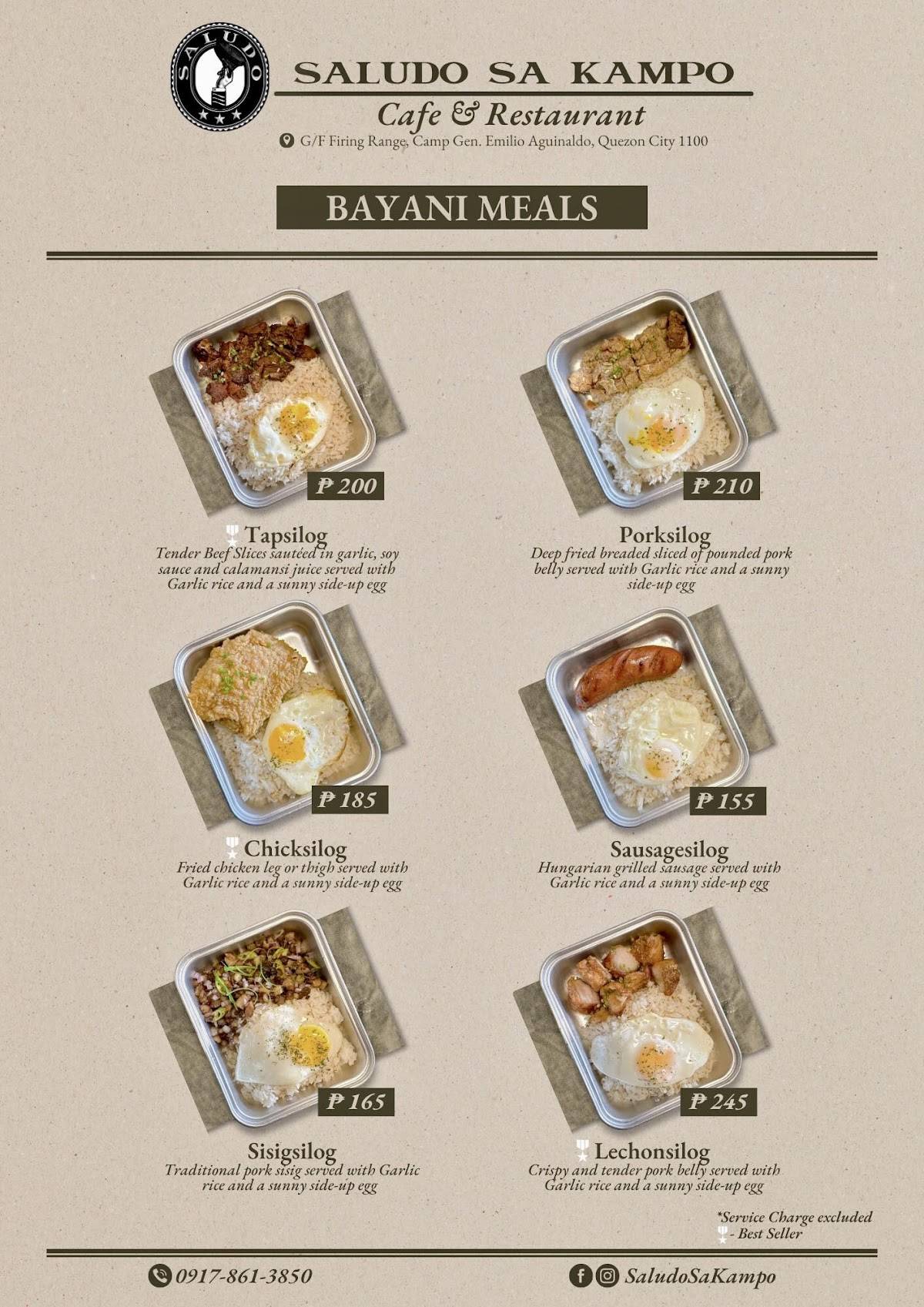 Menu at Saludo Sa Kampo Cafe & Restaurant, Quezon City